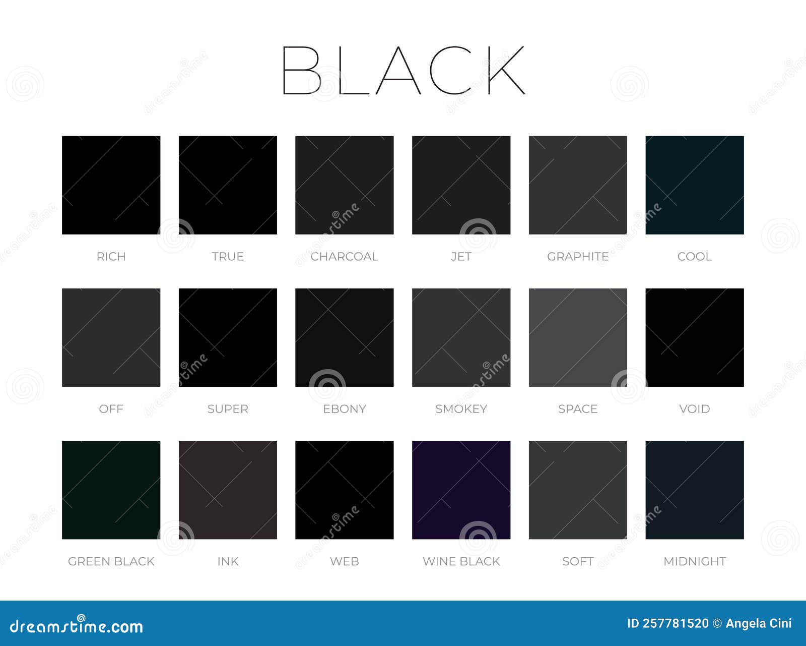 Black Color Shades Swatches Stock Vector - Illustration of cmyk, hues ...