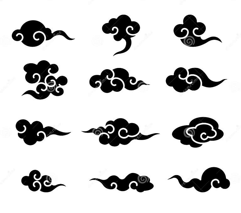 Black Colour Eastern Chinese Cloud Element Set. - Vector Stock Vector ...