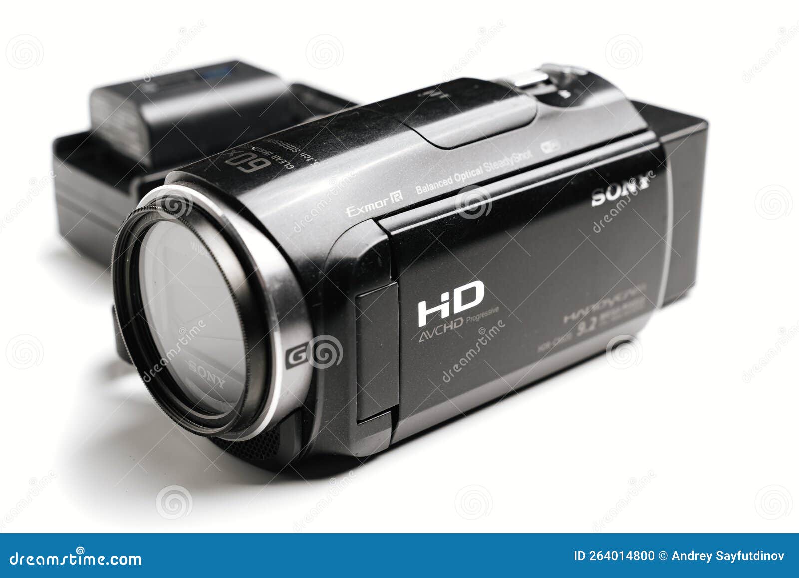 Black Compact Video Camera Sony with Removable Battery on a White ...