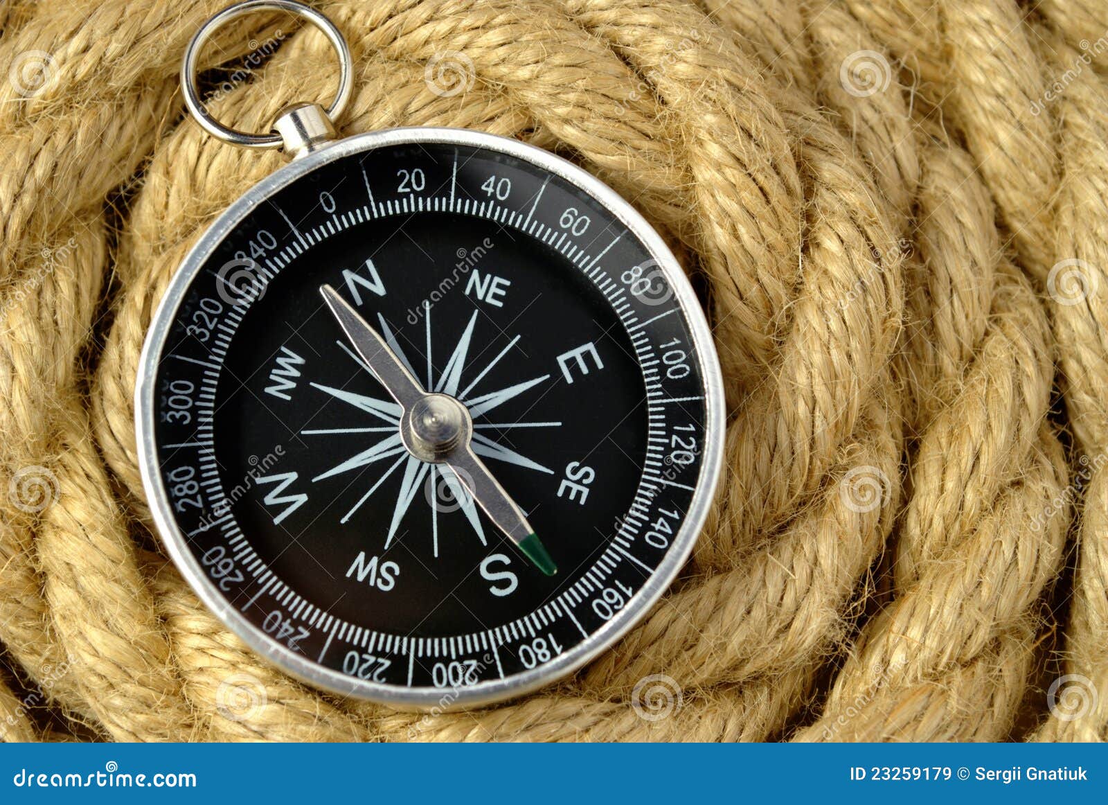 Black Compass and Marine Rope Stock Image - Image of rough, vintage ...