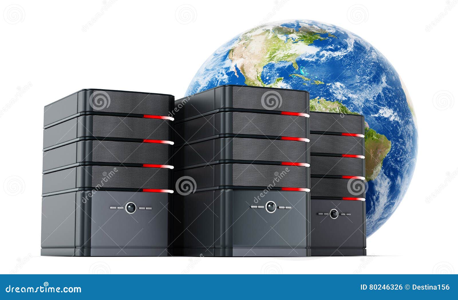 Black Computer Cases in Front of the Earth Model. 3D Illustration Stock ...