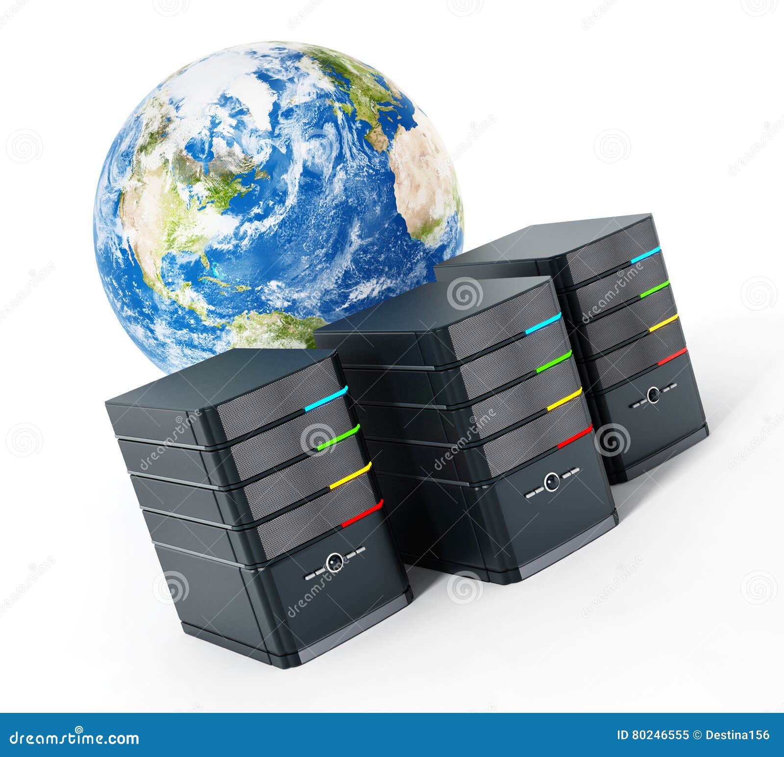 Black Computer Cases in Front of the Earth Model. 3D Illustration Stock ...