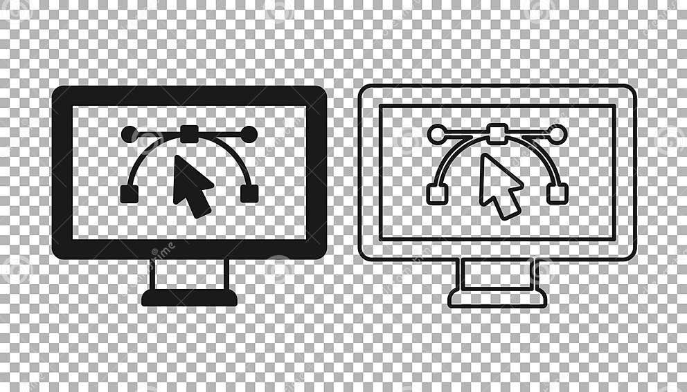 Black Computer Display with Vector Design Program Icon Isolated on Isolated on Transparent ...