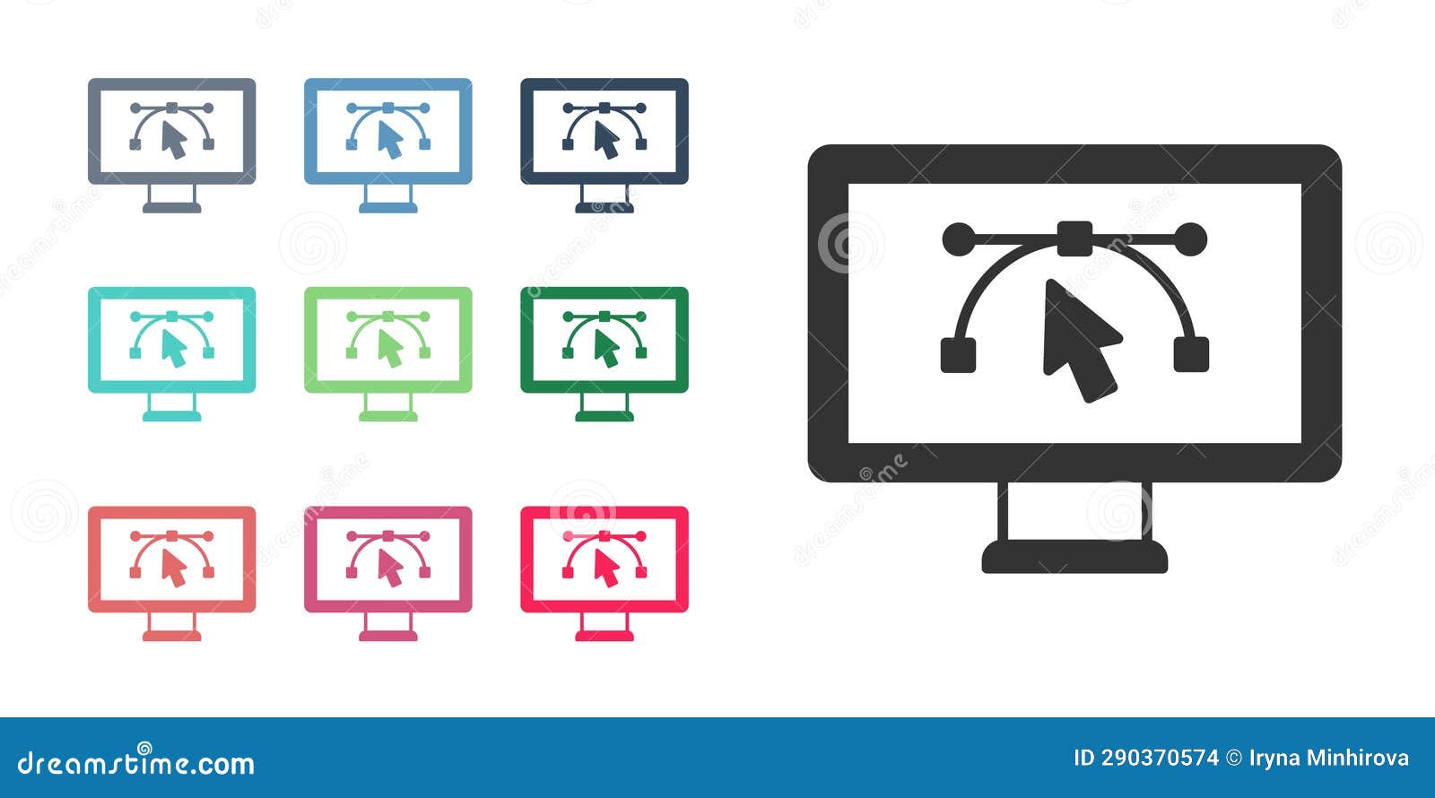 Black Computer Display with Vector Design Program Icon Isolated on Isolated on White Background ...