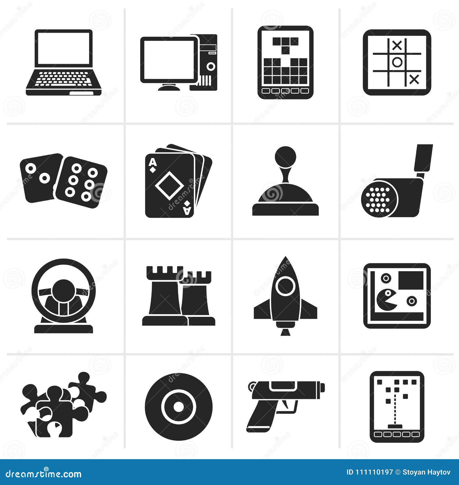 Black Computer Games Tools and Icons Stock Vector - Illustration of ...