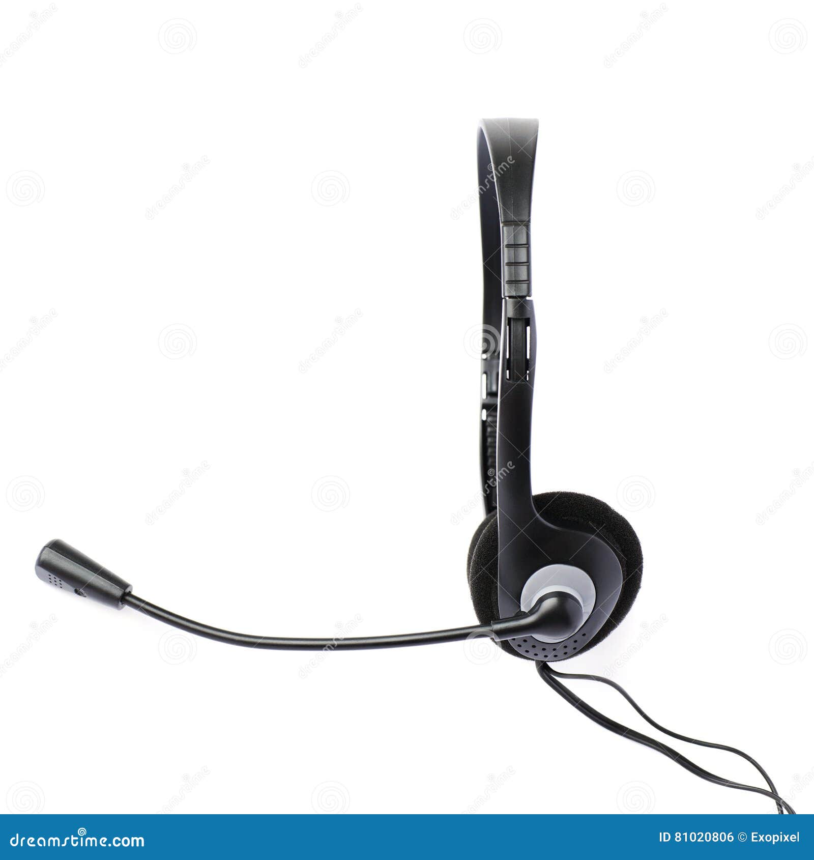 Black Computer Headset with a Microphone Isolated Over White Background ...