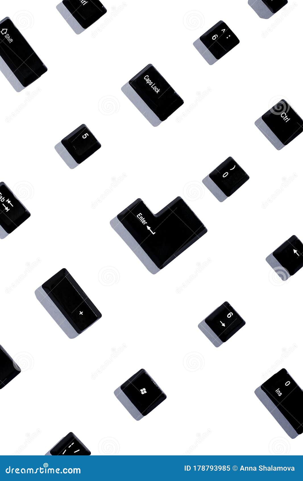 Black Computer Keyboard Buttons on a White Background Top View Stock ...