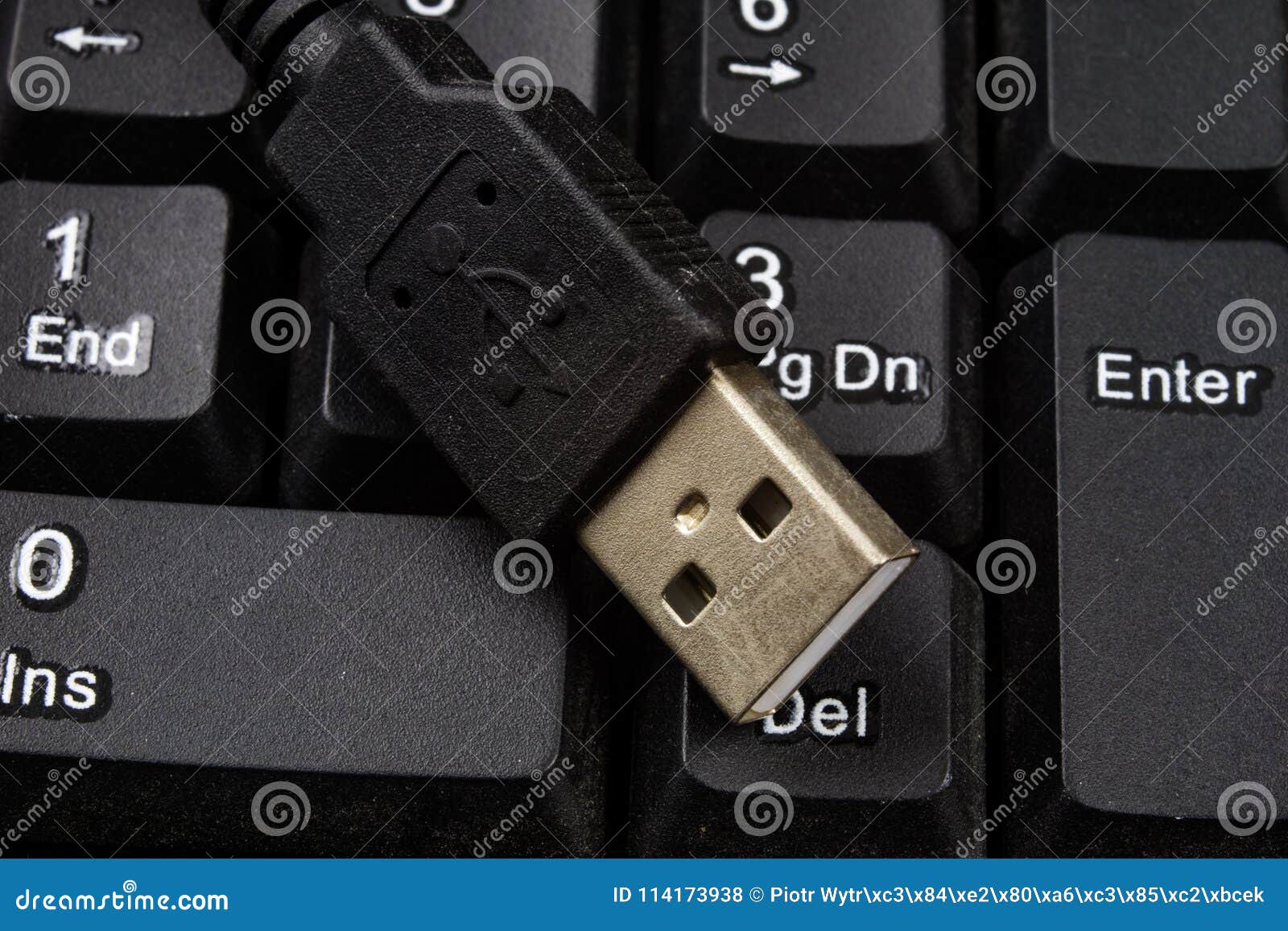 A Black Computer Keyboard and an Enlarged USB Port. Computer ...