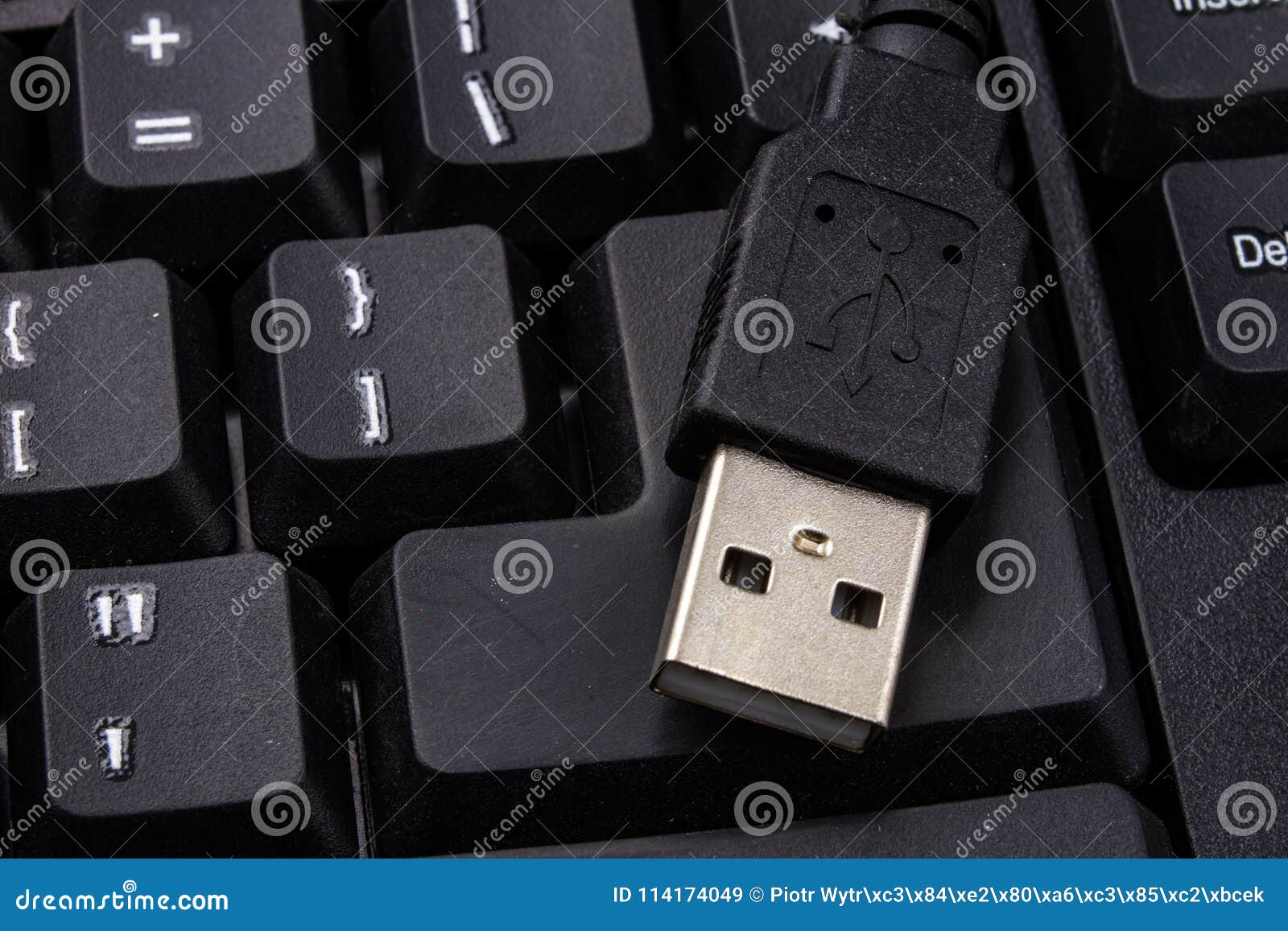 A Black Computer Keyboard and an Enlarged USB Port. Computer ...