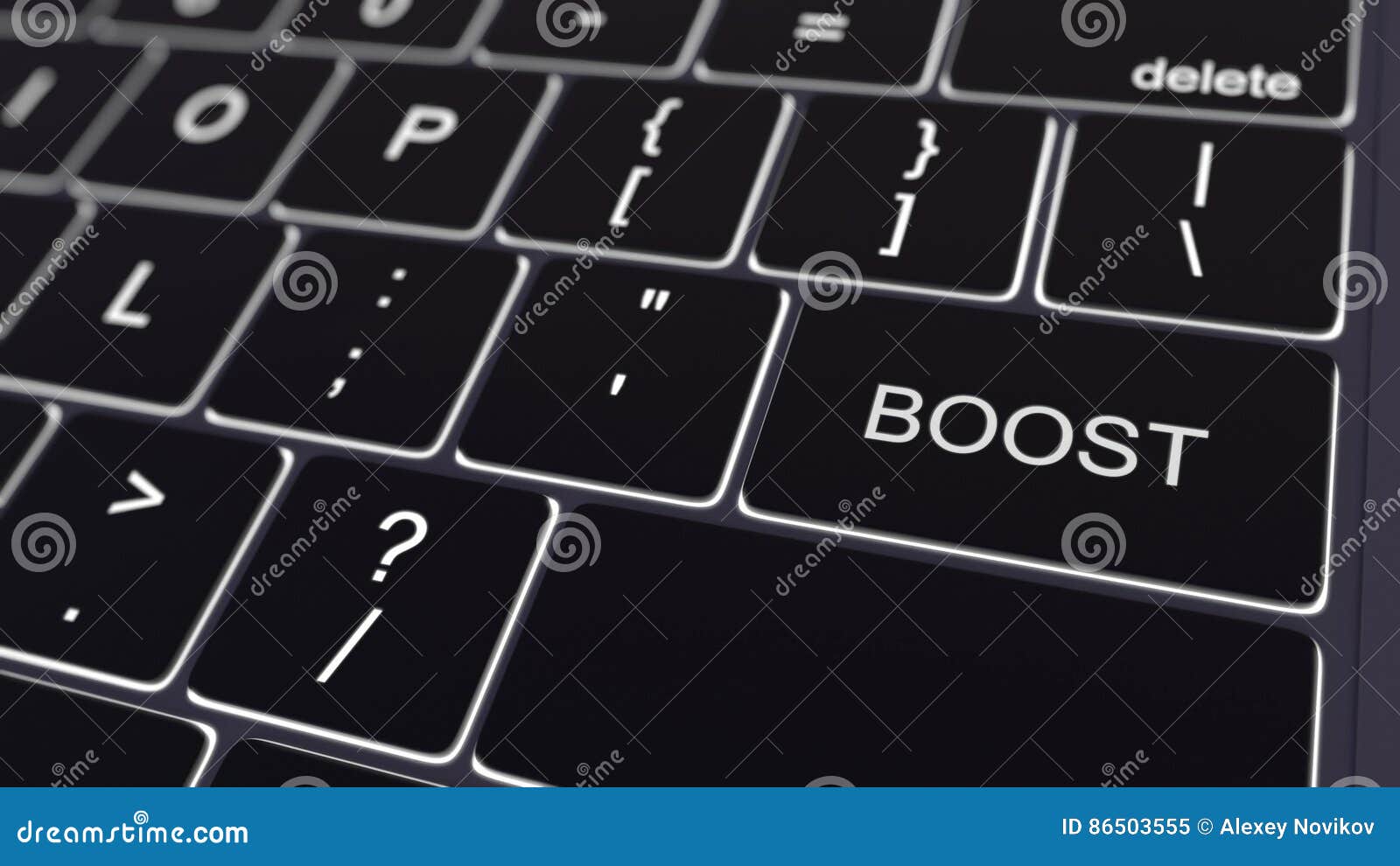 Black Computer Keyboard and Glowing Boost Key. Conceptual 3D Rendering ...
