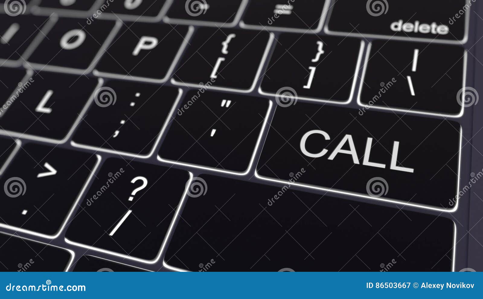 Black Computer Keyboard and Glowing Call Key. Conceptual 3D Rendering ...