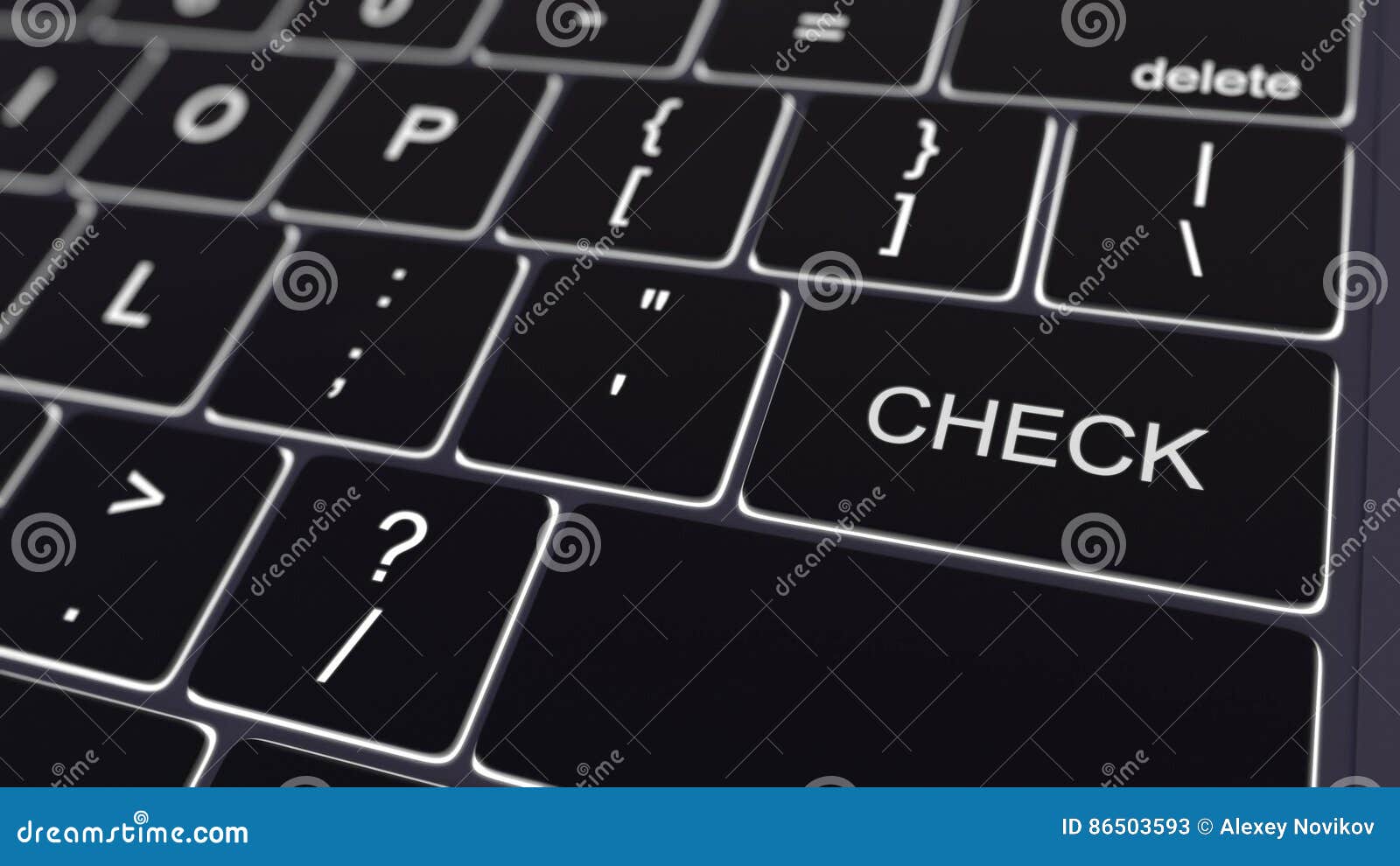 Black Computer Keyboard and Glowing Check Key. Conceptual 3D Rendering ...