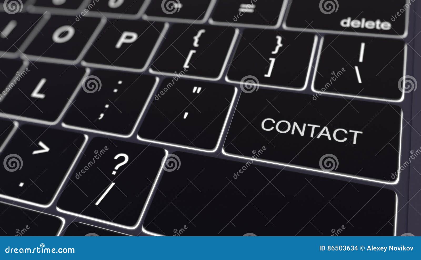 Black Computer Keyboard and Glowing Contact Key. Conceptual 3D ...