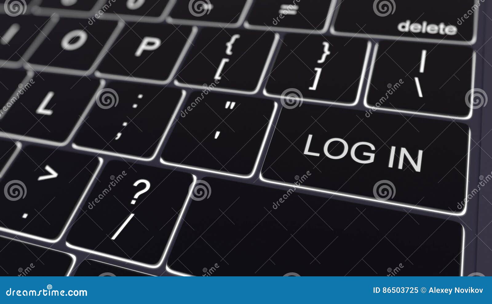 Black Computer Keyboard and Glowing Log in Key. Conceptual 3D Rendering ...