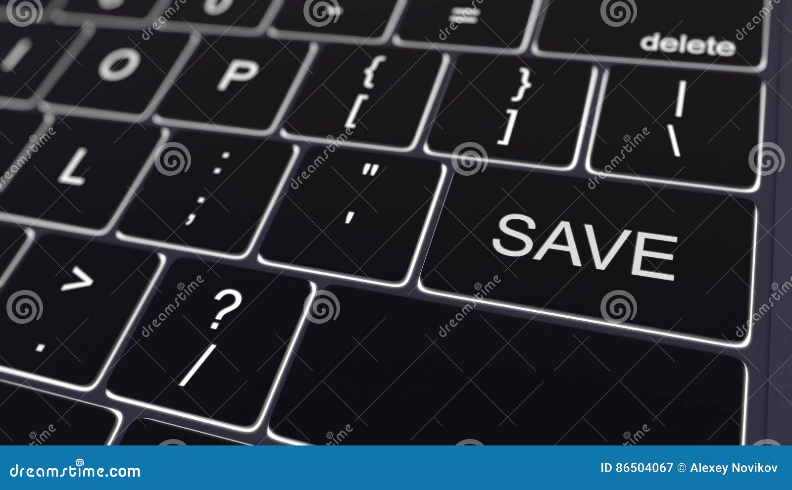 Black Computer Keyboard and Glowing Save Key. Conceptual 3D Rendering ...
