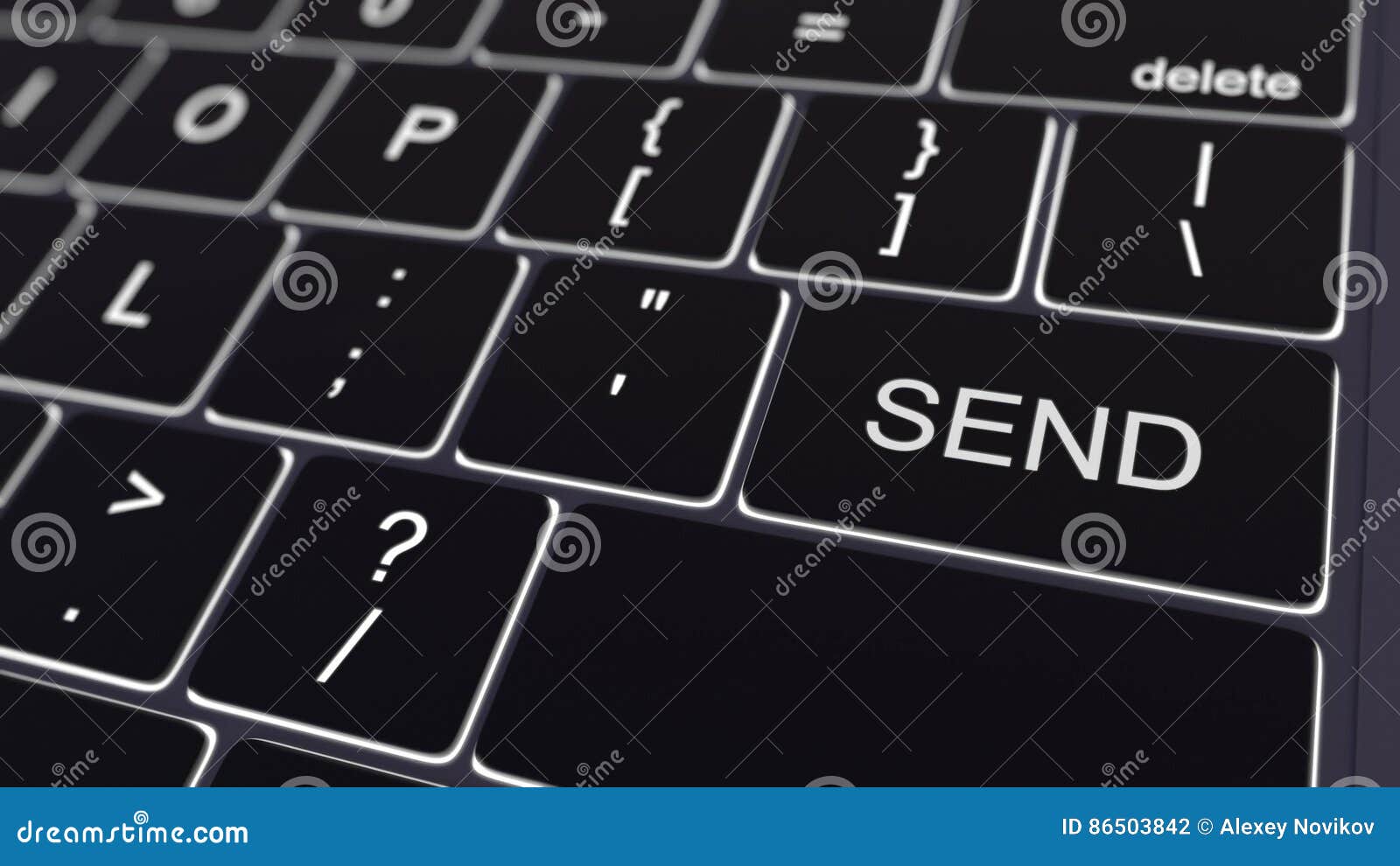 Black Computer Keyboard and Glowing Send Key. Conceptual 3D Rendering ...