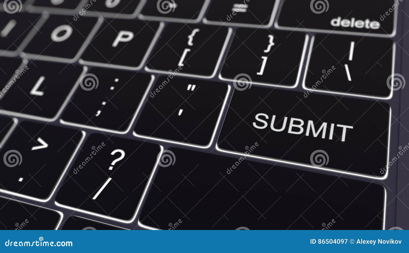 Black Computer Keyboard and Glowing Submit Key. Conceptual 3D Rendering ...