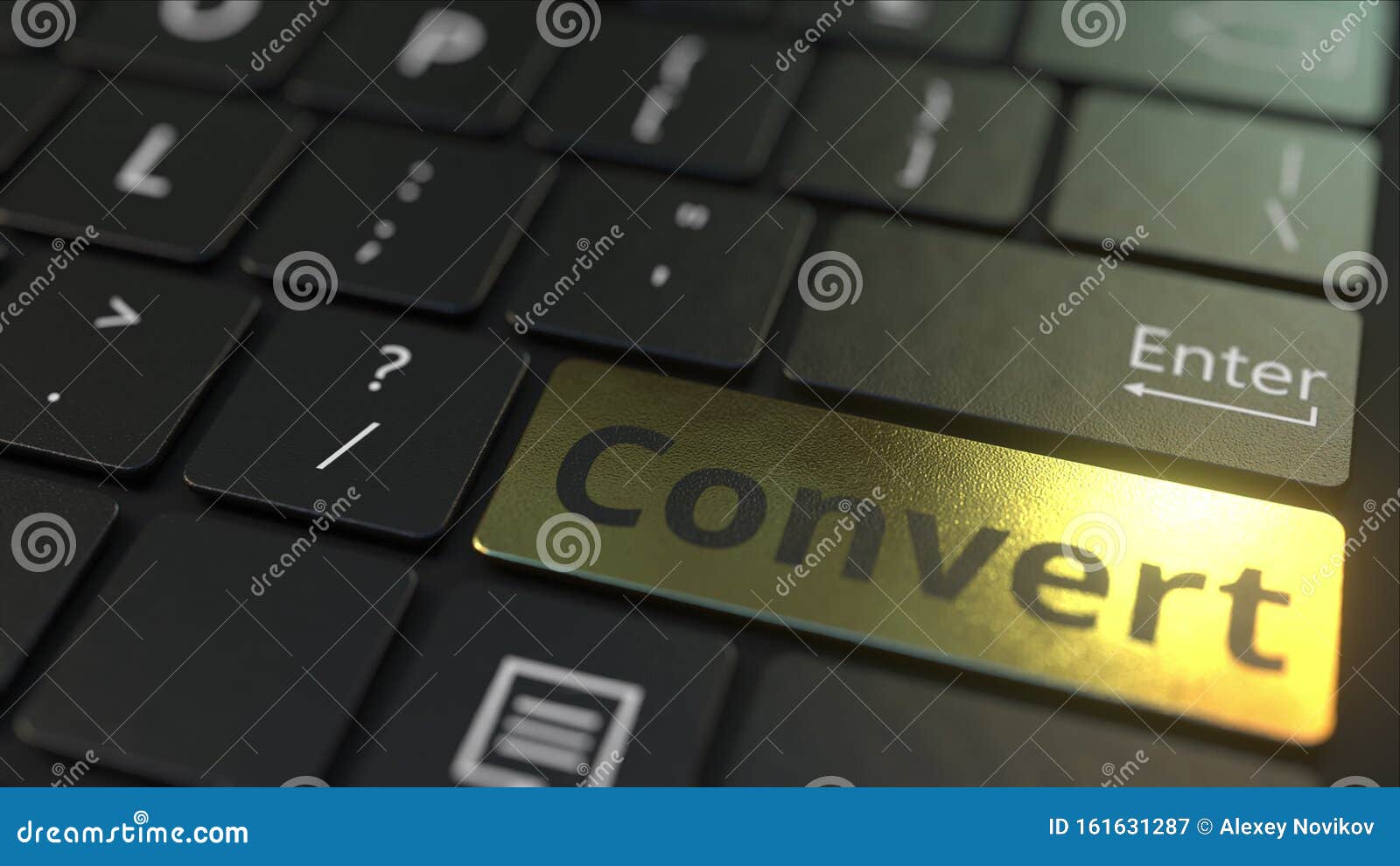 Black Computer Keyboard and Gold Convert Key. Conceptual 3D Rendering ...