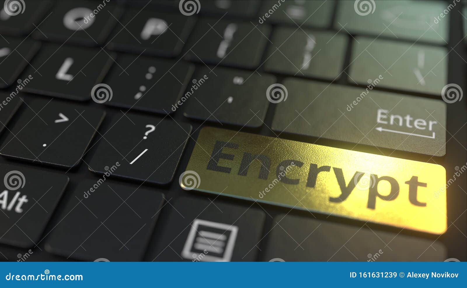 Black Computer Keyboard and Gold Encrypt Key. Conceptual 3D Rendering ...