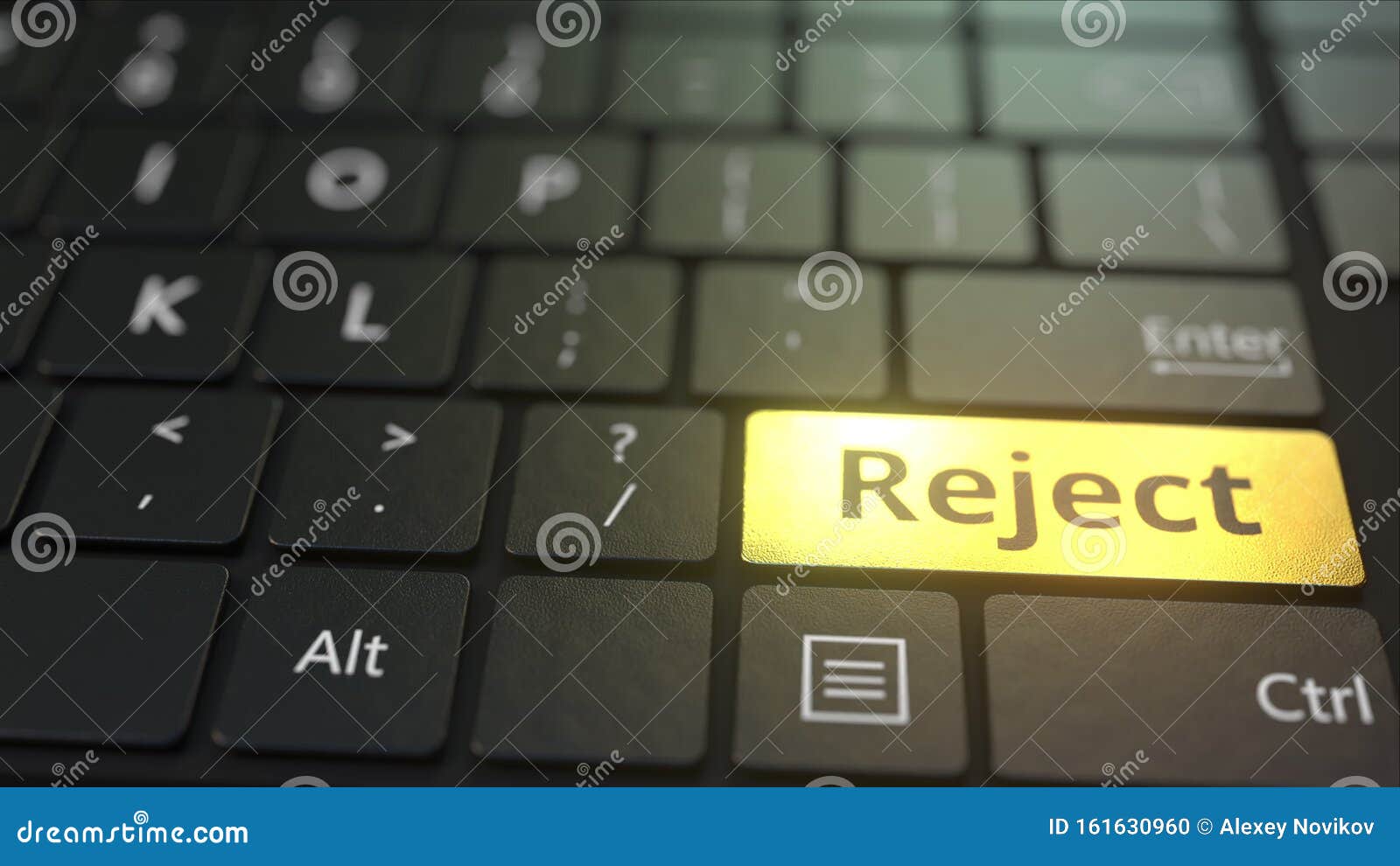 Black Computer Keyboard and Gold Reject Key. Conceptual 3D Rendering ...