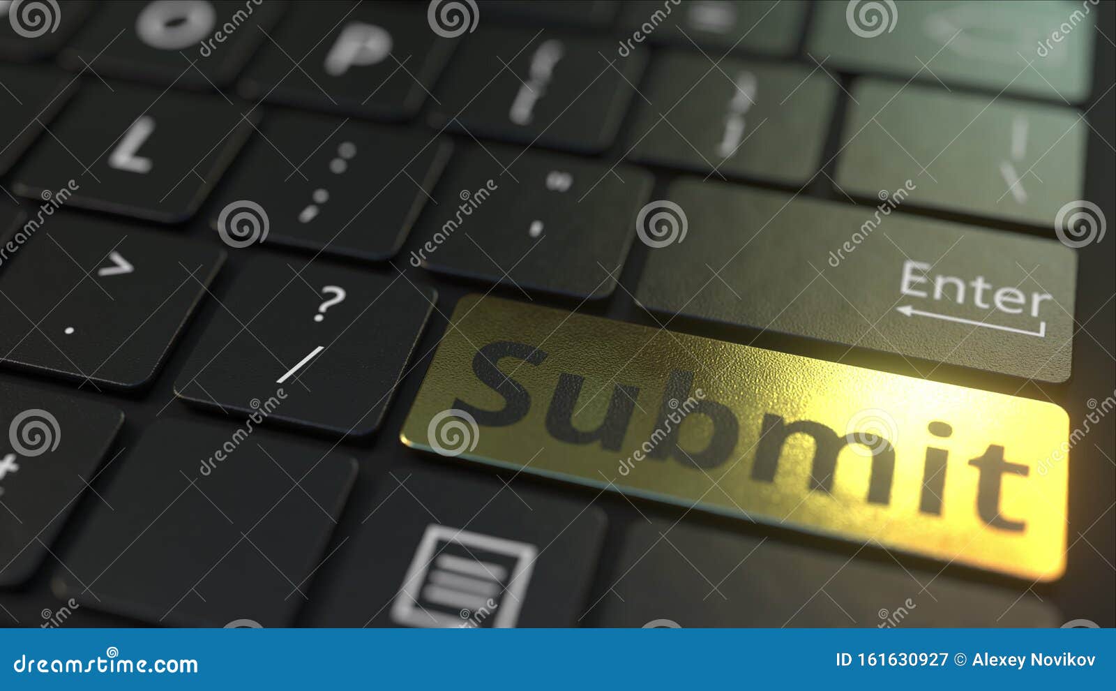 Black Computer Keyboard and Gold Submit Key. Conceptual 3D Rendering ...