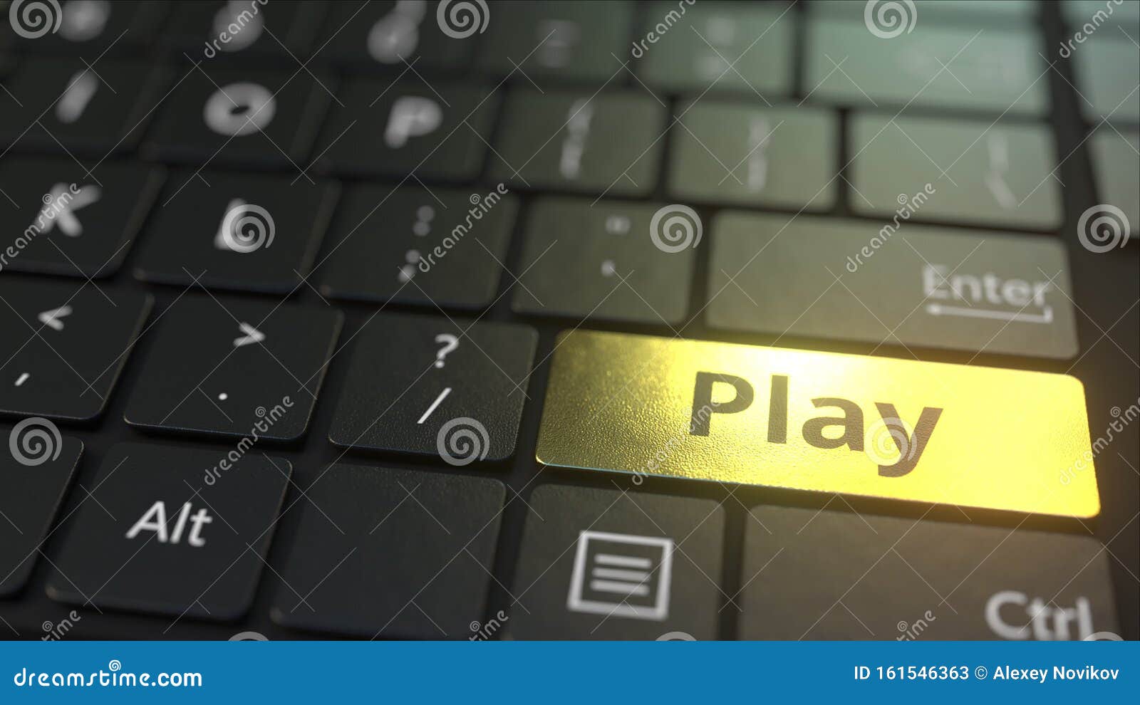 Black Computer Keyboard and Gold Play Key. Conceptual 3D Rendering ...