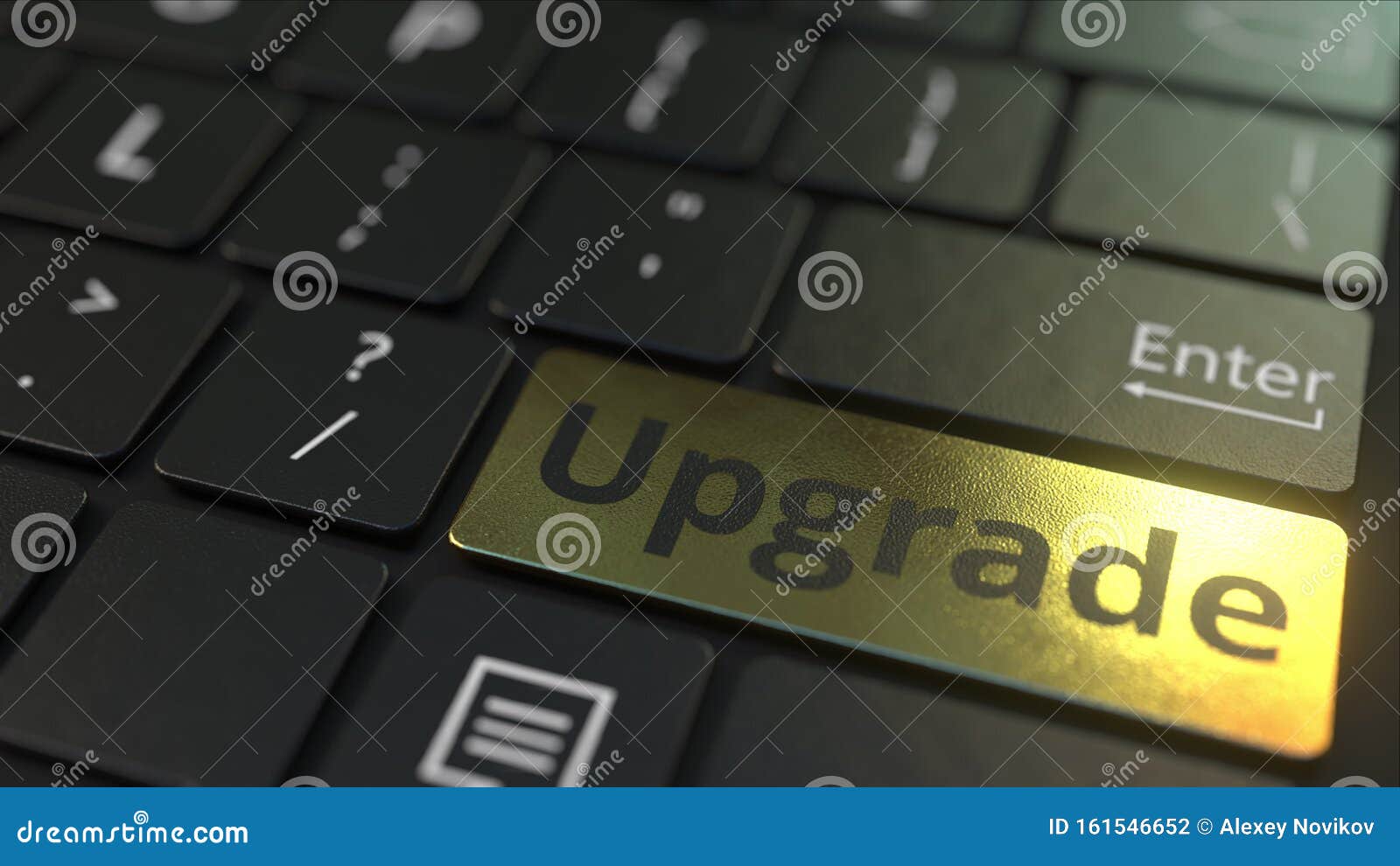 Black Computer Keyboard and Gold Upgrade Key. Conceptual 3D Rendering ...