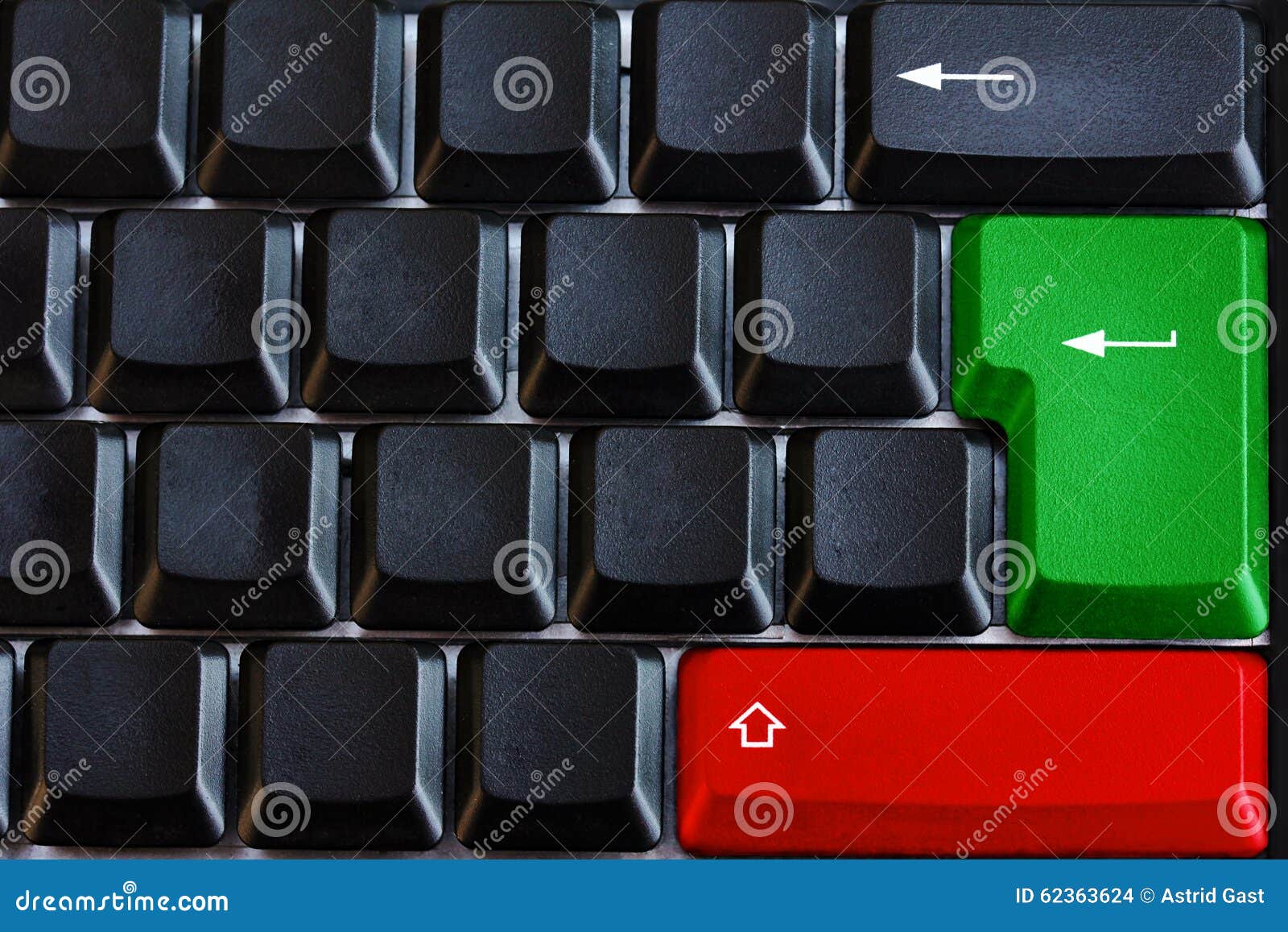 Black Computer Keyboard with Green and Red Button Stock Photo - Image ...