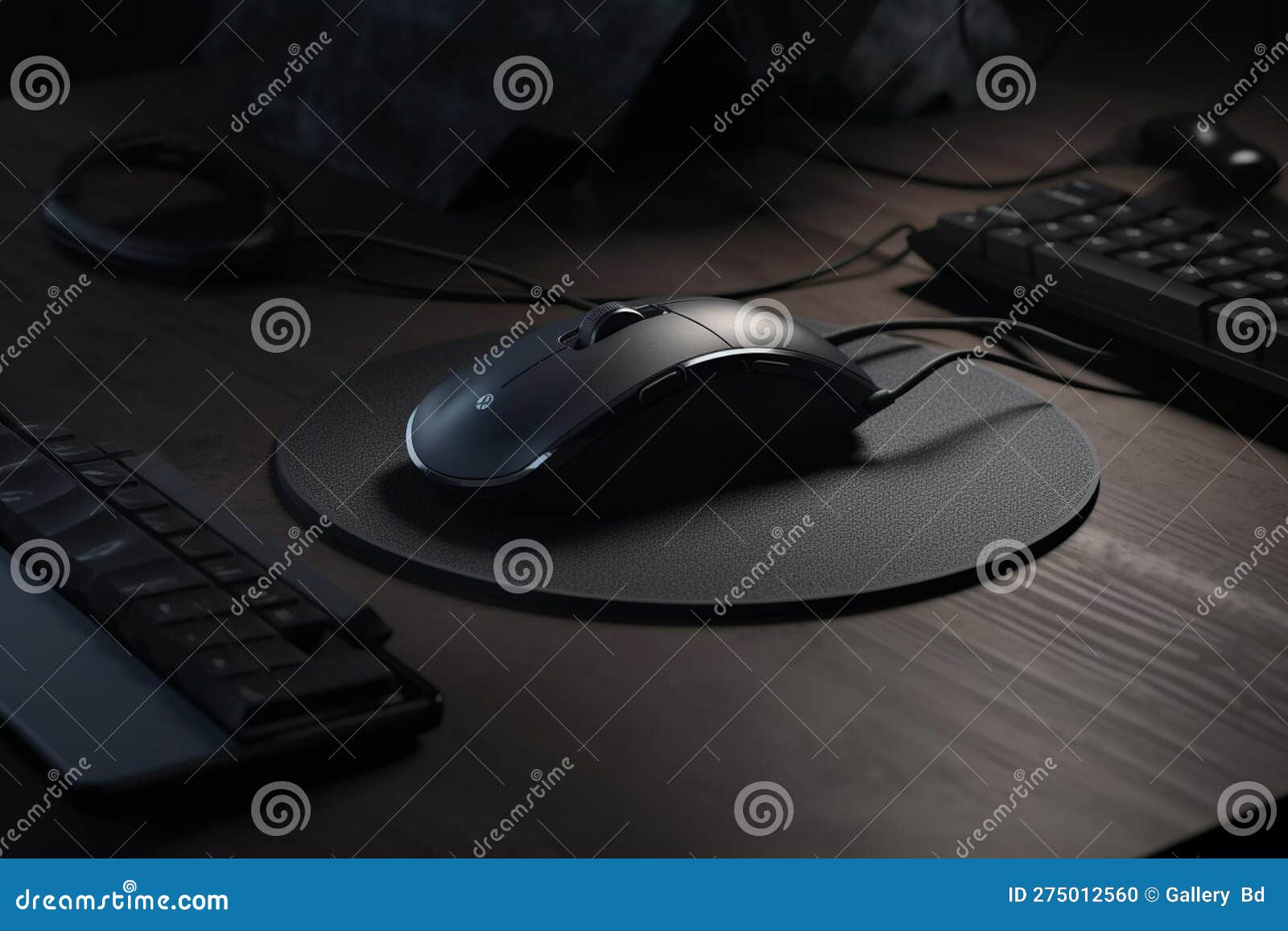 A Black Computer Mouse on a Black Mouse Pad on Dark Background Stock ...