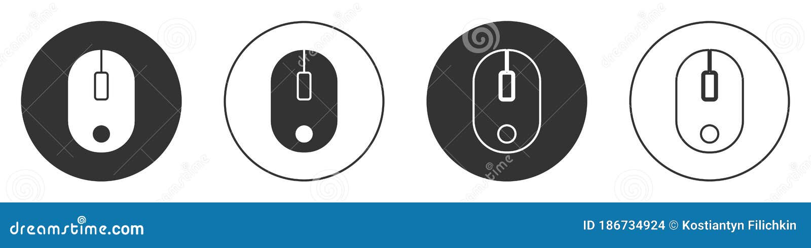 Black Computer Mouse Icon Isolated on White Background. Optical with ...