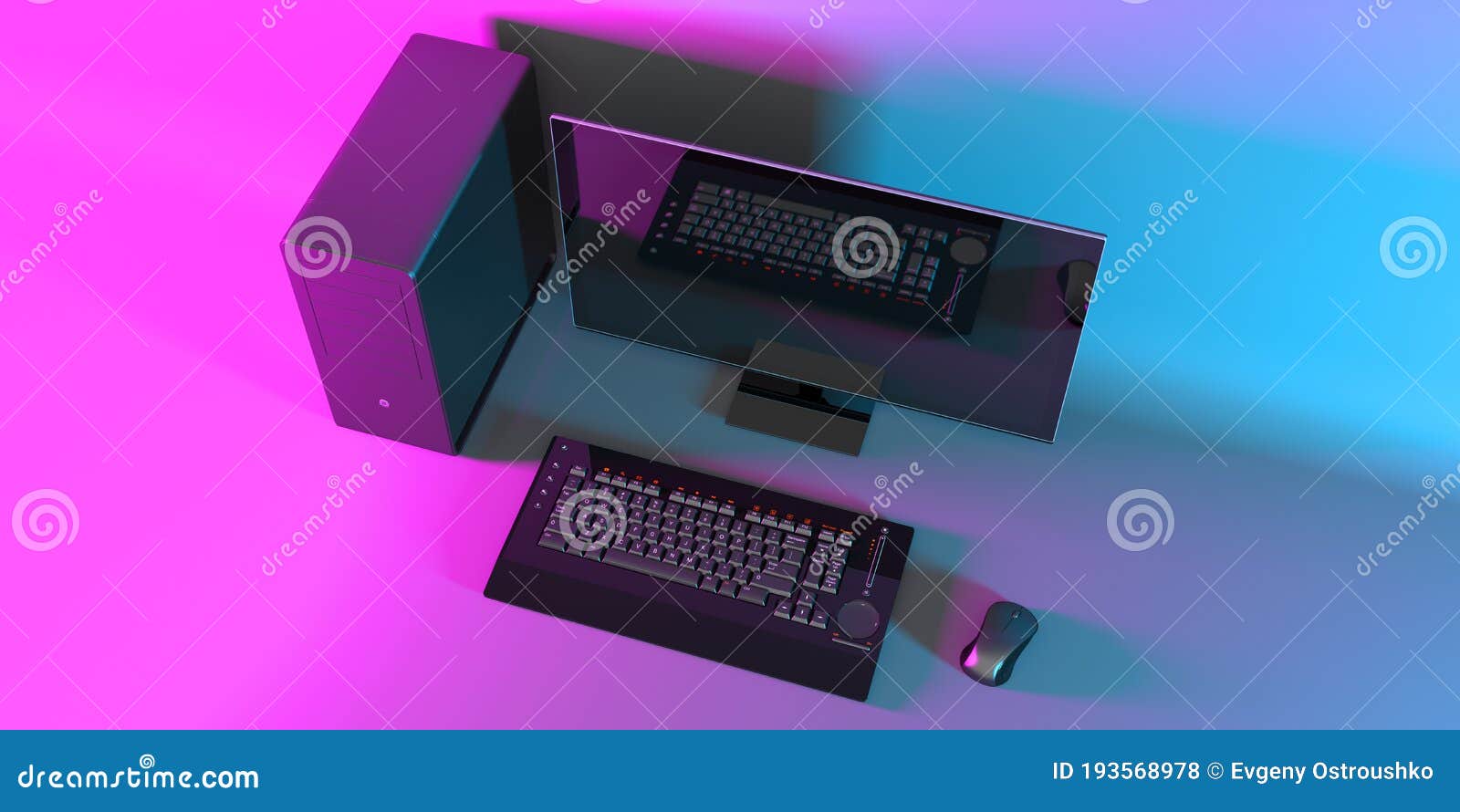 Black Computer in Neon Pink Lighting Stock Illustration - Illustration ...