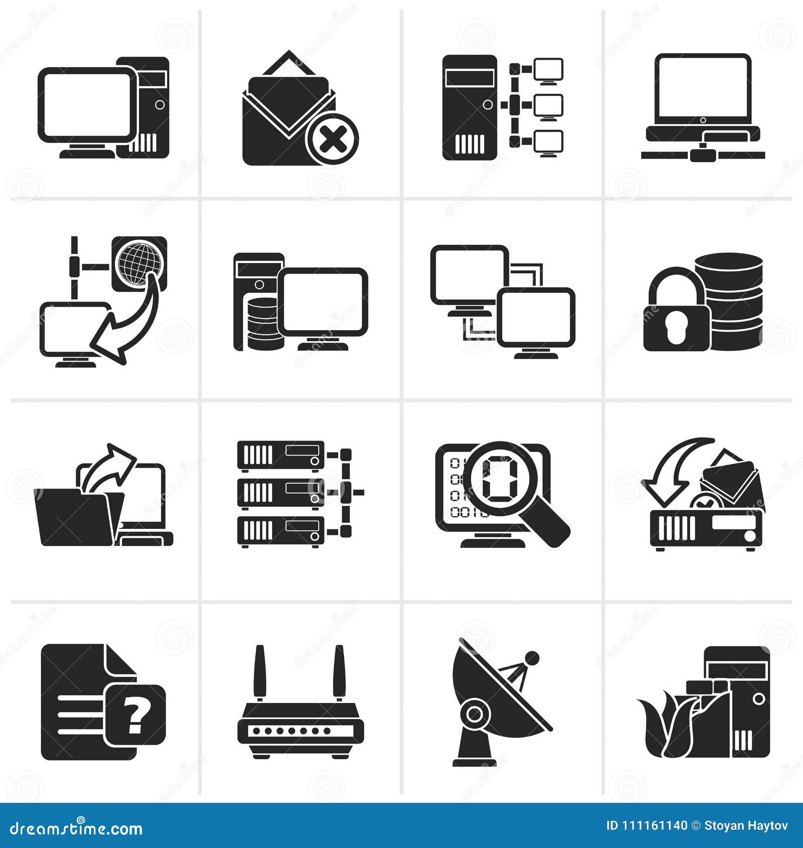 Black Computer Network and Internet Icons Stock Vector - Illustration ...