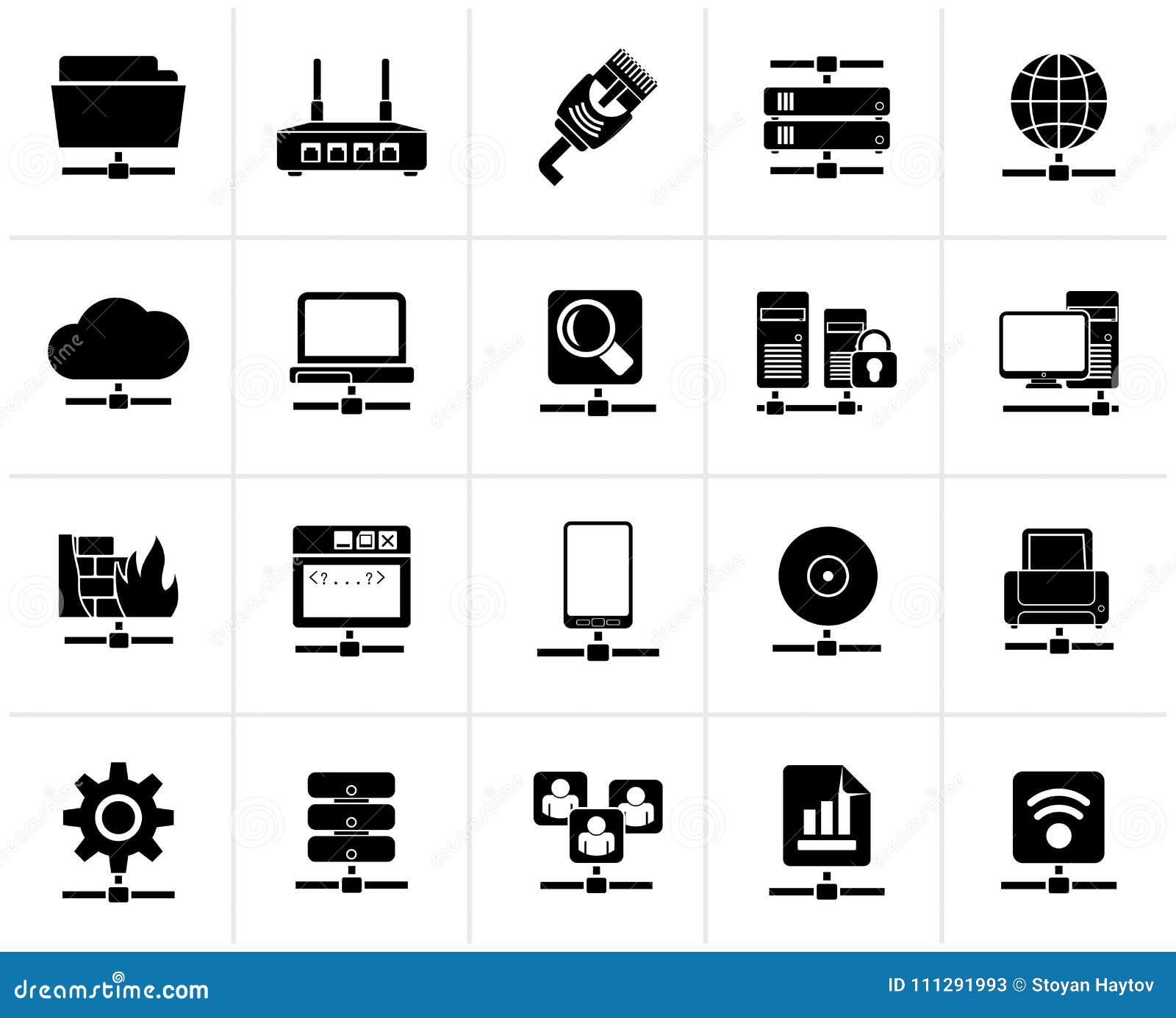 Black Computer Network and Internet Icons Stock Vector - Illustration ...