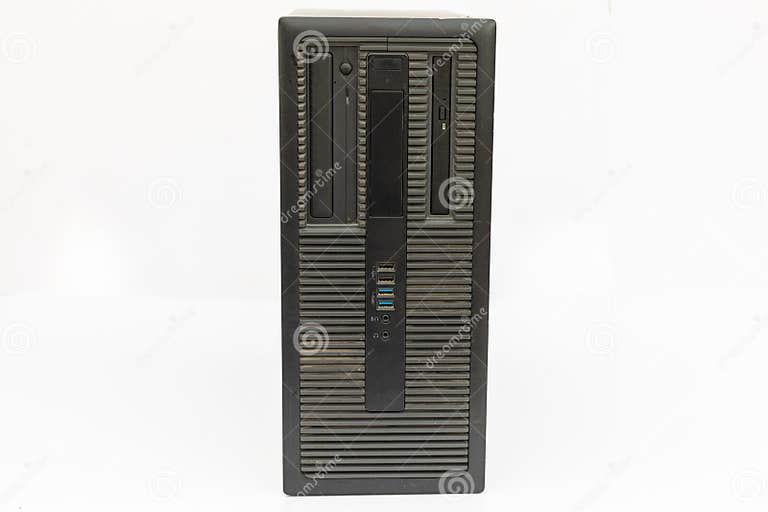 Black Computer Tower Isolated on White Background Stock Photo - Image ...