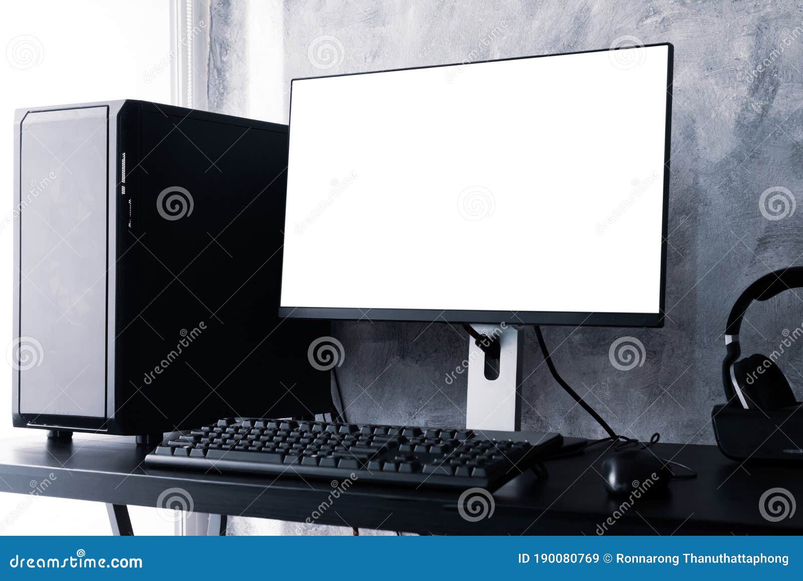 Computer with White Screen Monitor on the Desk Stock Image - Image of ...