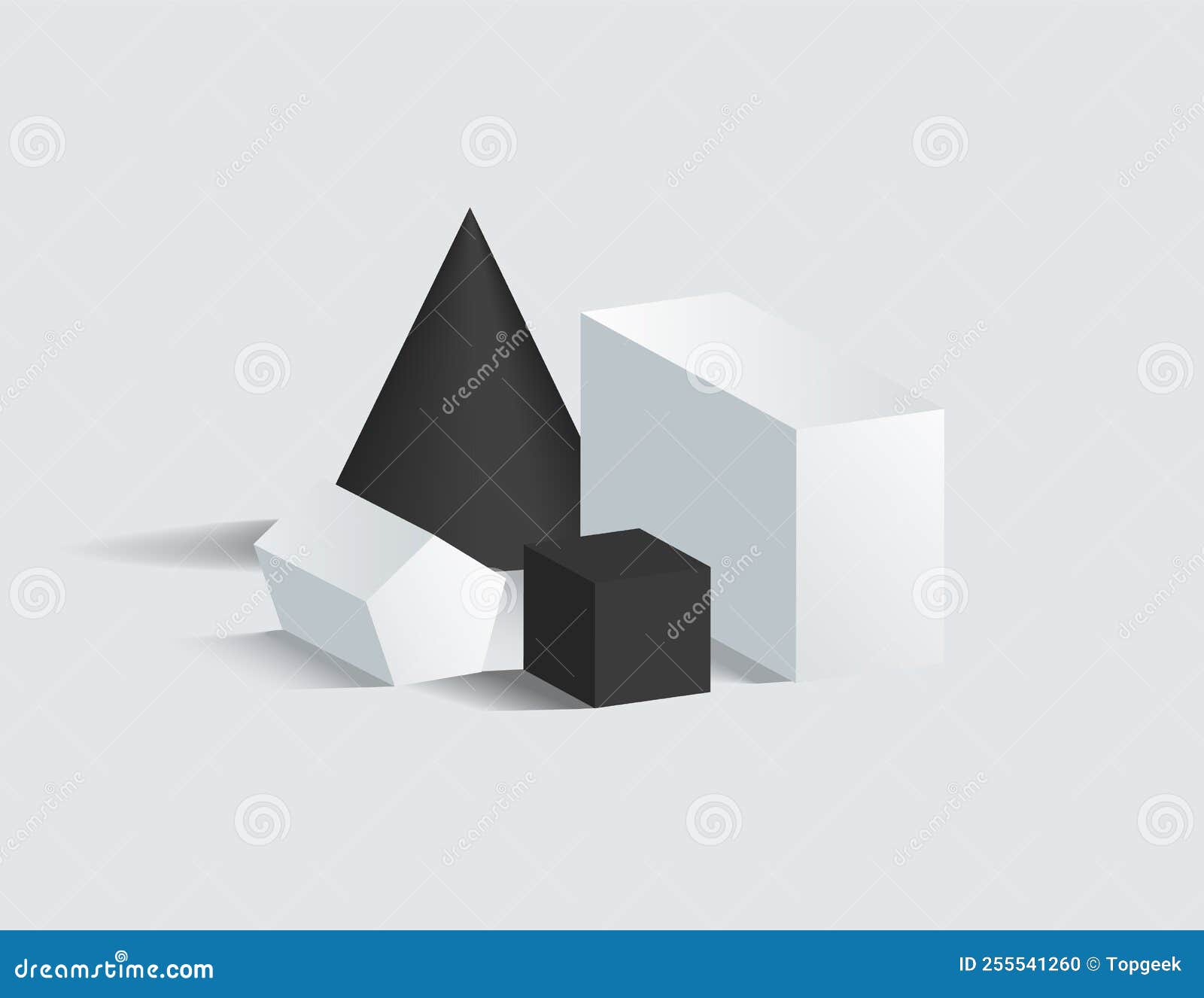 Black Cone and Cube, Cuboid and Pentagrammic Prism Stock Vector ...