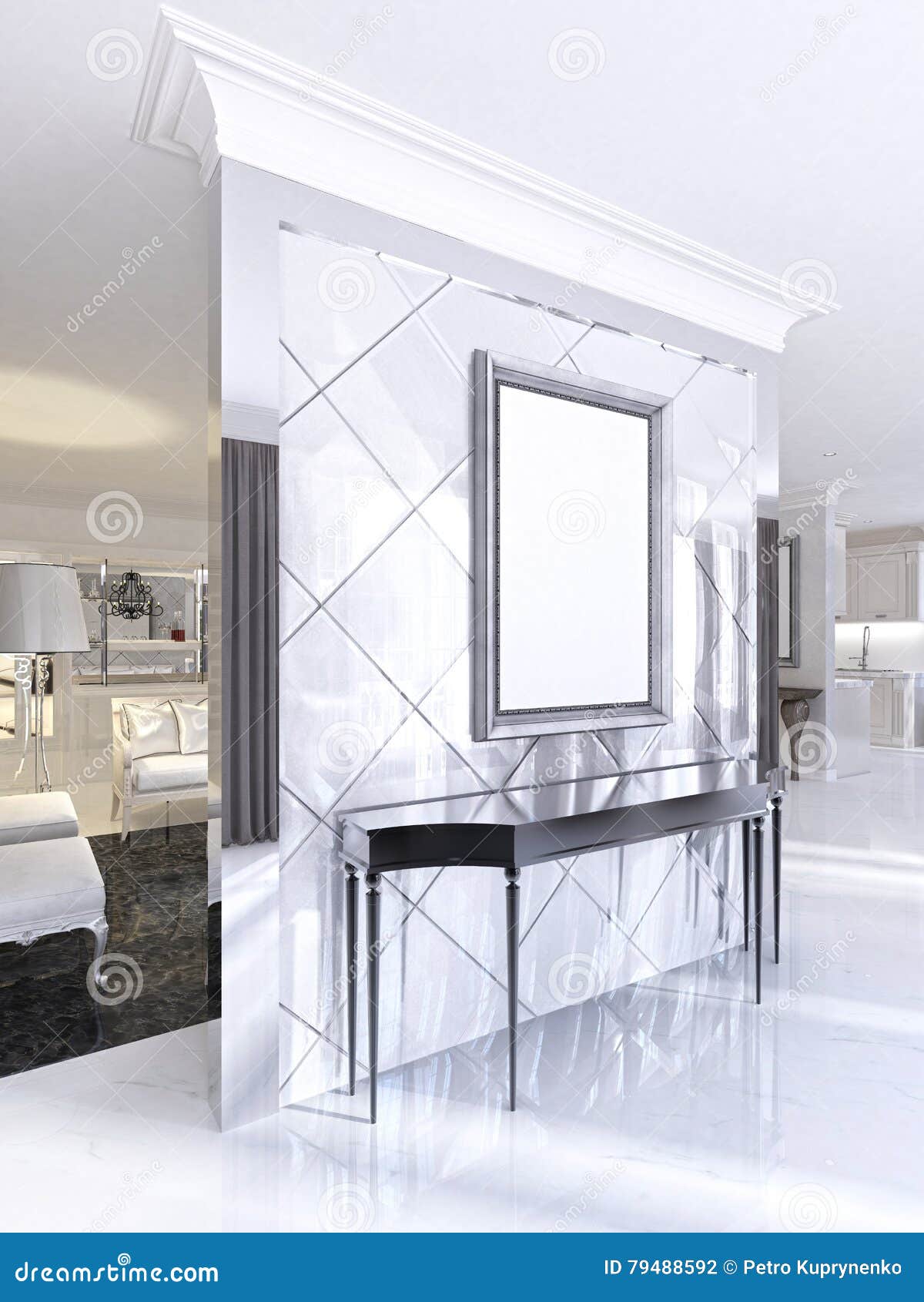 Black Console with Mirrored Wall Painting in the Living Room. Stock ...