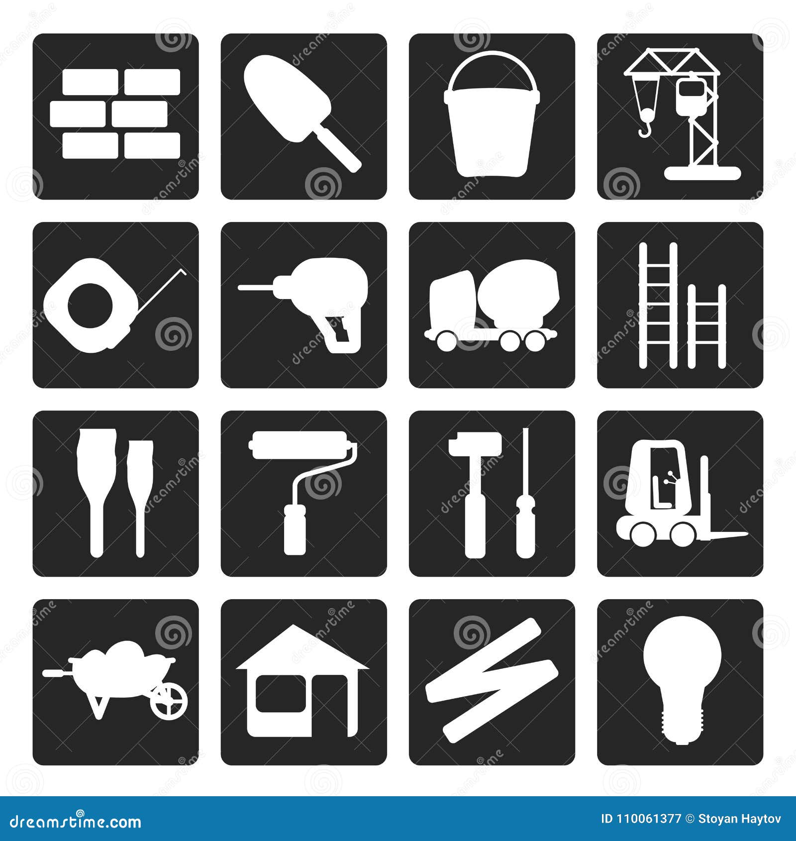 Black Construction and Building Icon Set Stock Vector - Illustration of ...