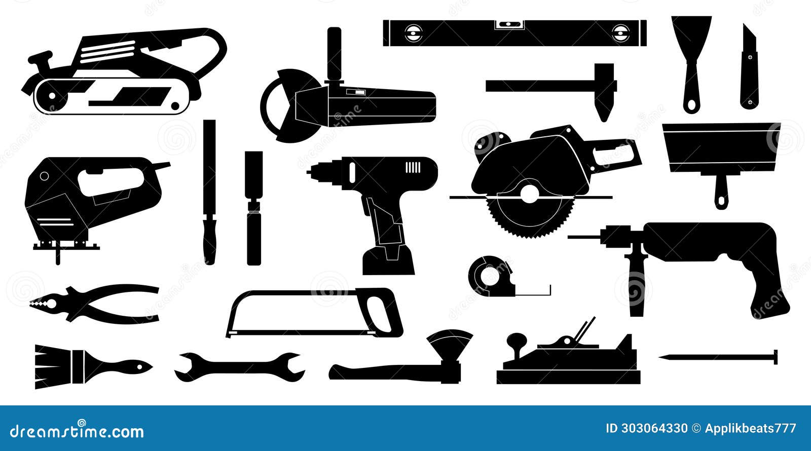 Black Construction Tools. Home Repair and Building Instruments for ...