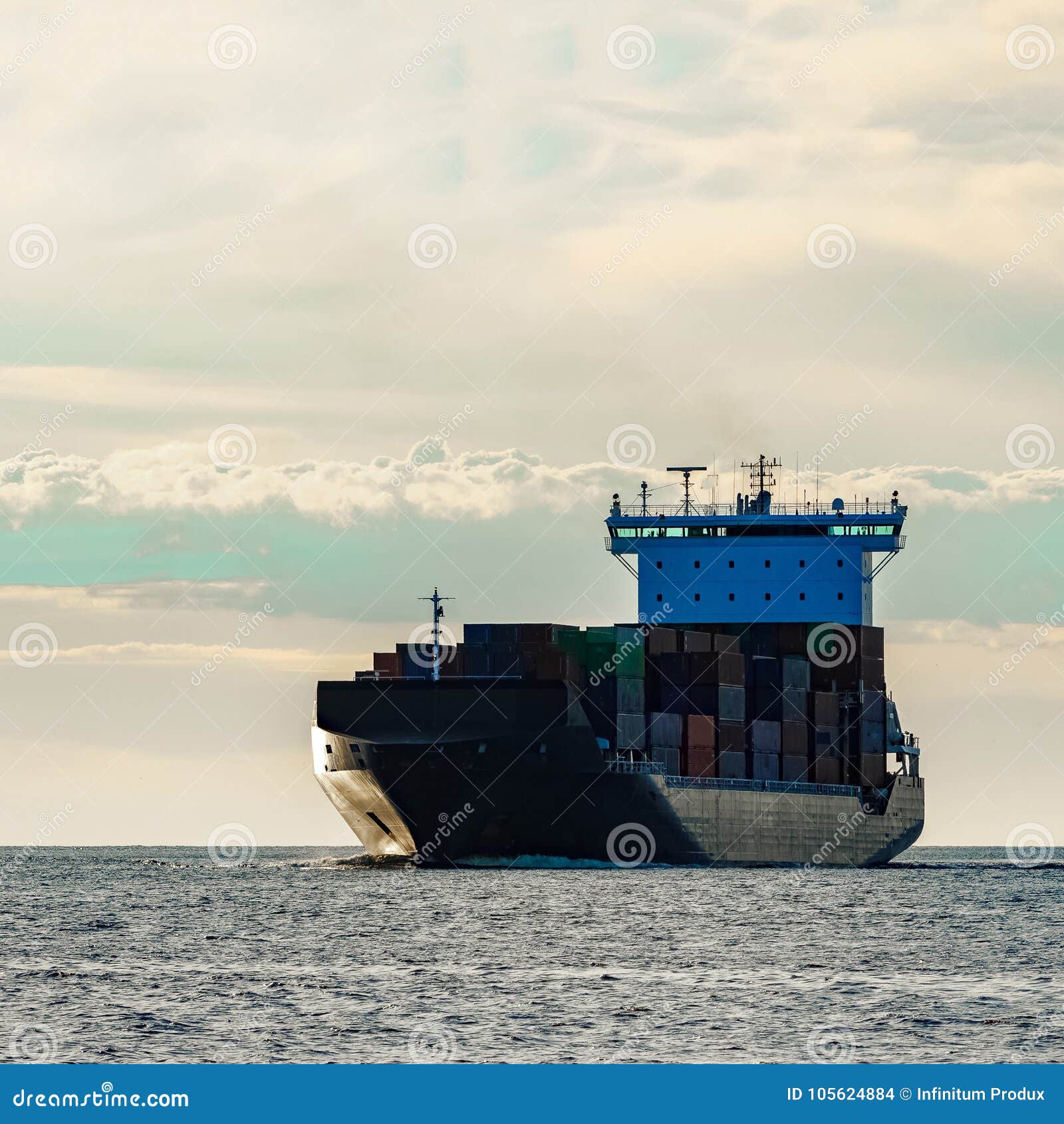 Black Container Ship Underway Stock Photo - Image of clouds, boat ...