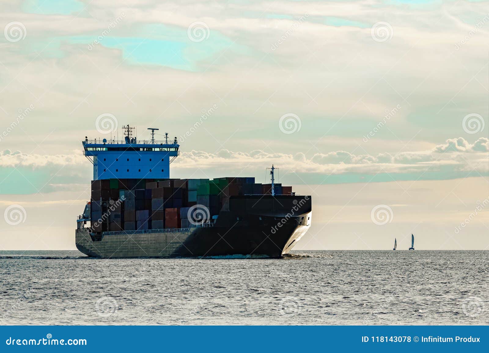 Black Container Ship Underway Stock Photo - Image of nautical ...
