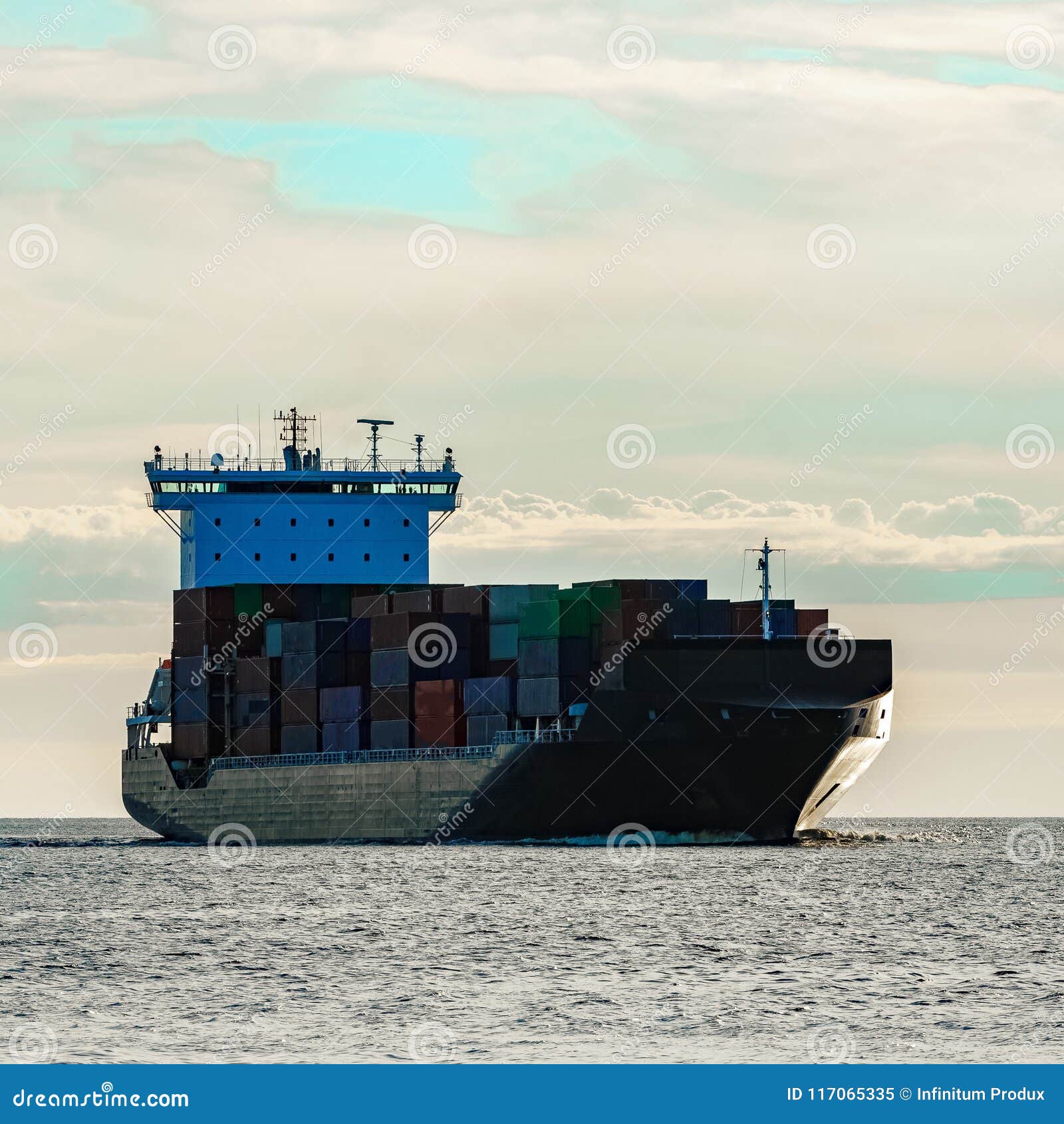 Black Container Ship Underway Stock Image - Image of export, latvia ...