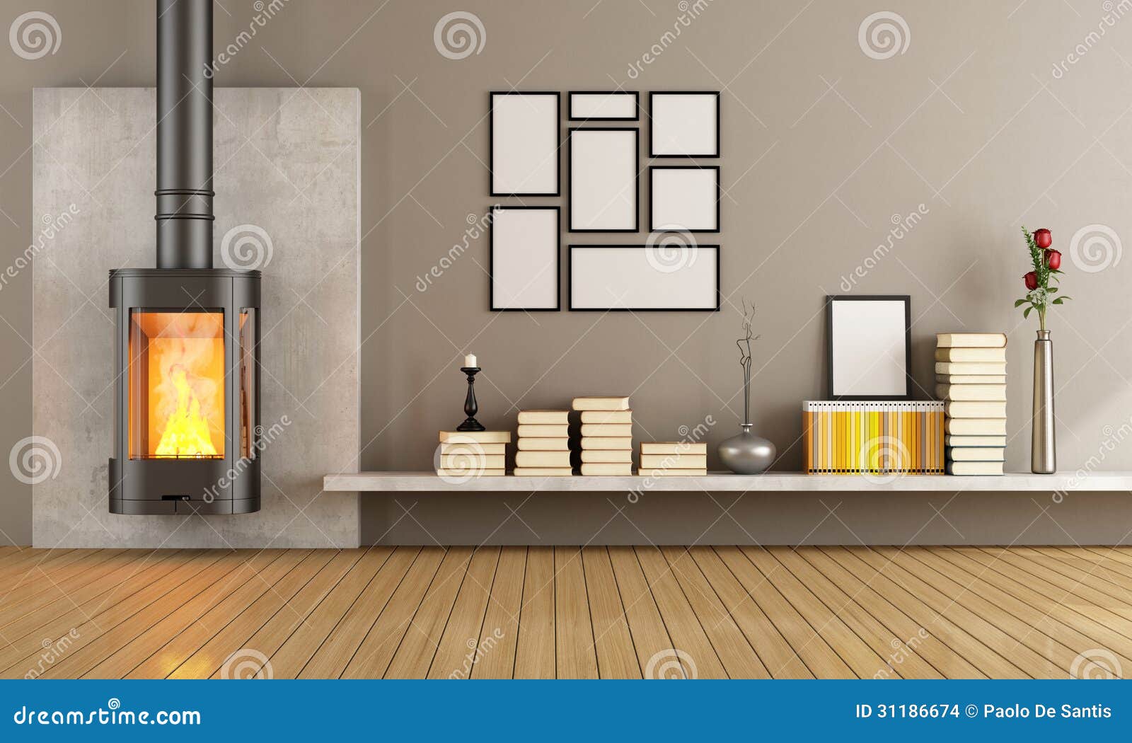 Black Contemporary Fireplace in a Empty Room Stock Illustration ...