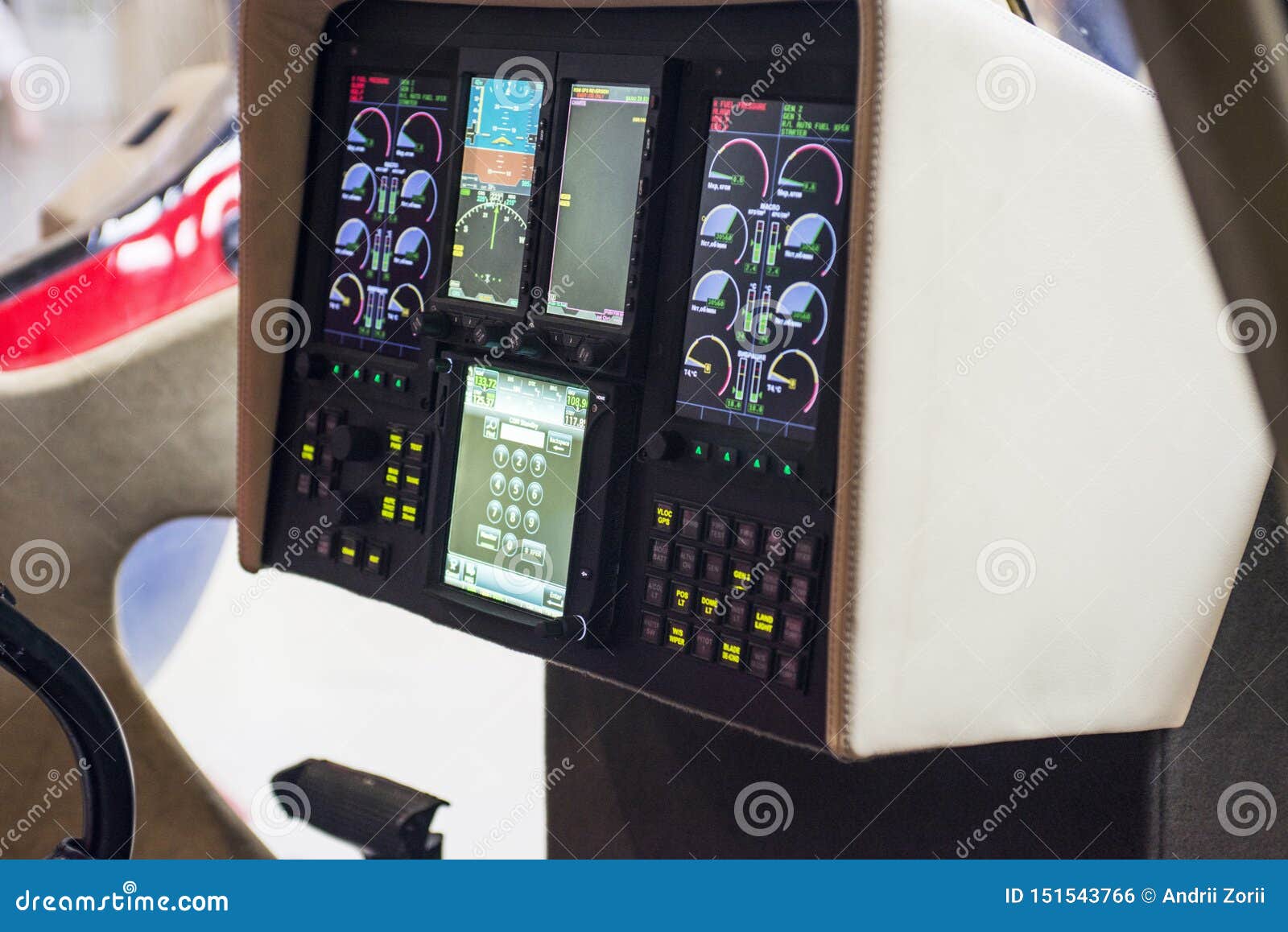 Black Control Panel in a Helicopter Cockpit. Instruments Panel of a ...