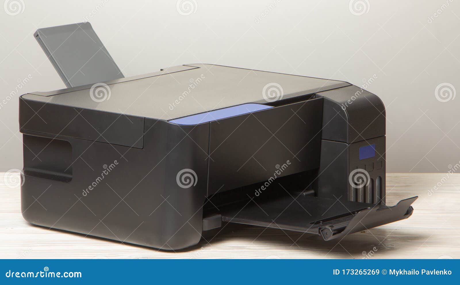 Black Copier on White Wooden Table, Closeup Stock Image - Image of ...