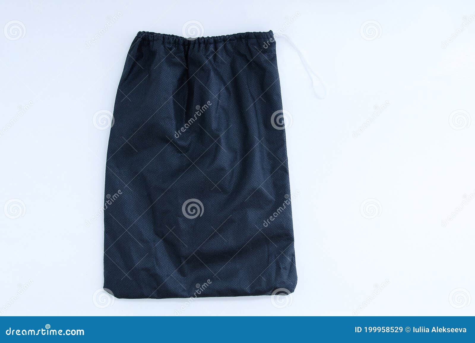 Black Cotton Storage Bag Drawstrings. White Background Stock Image ...