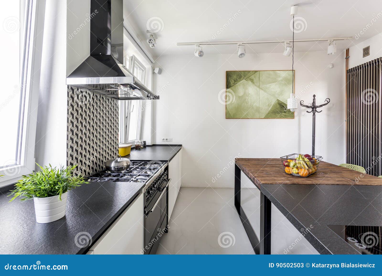 Black Countertop in Scandi Kitchen Stock Image - Image of graphic ...
