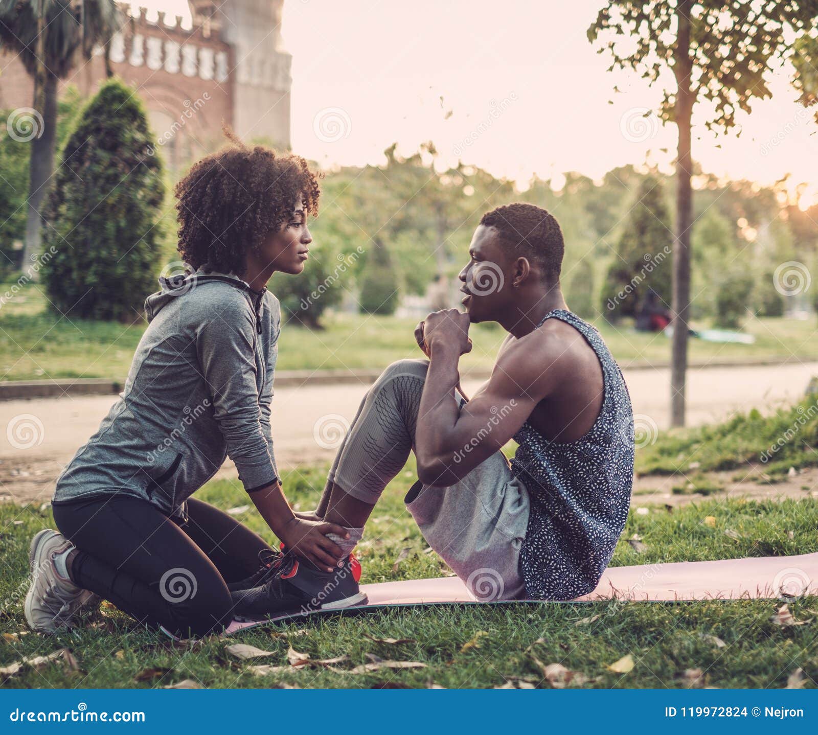 Black Couple Doing Exercise Outdoors Stock Photo - Image of sport ...