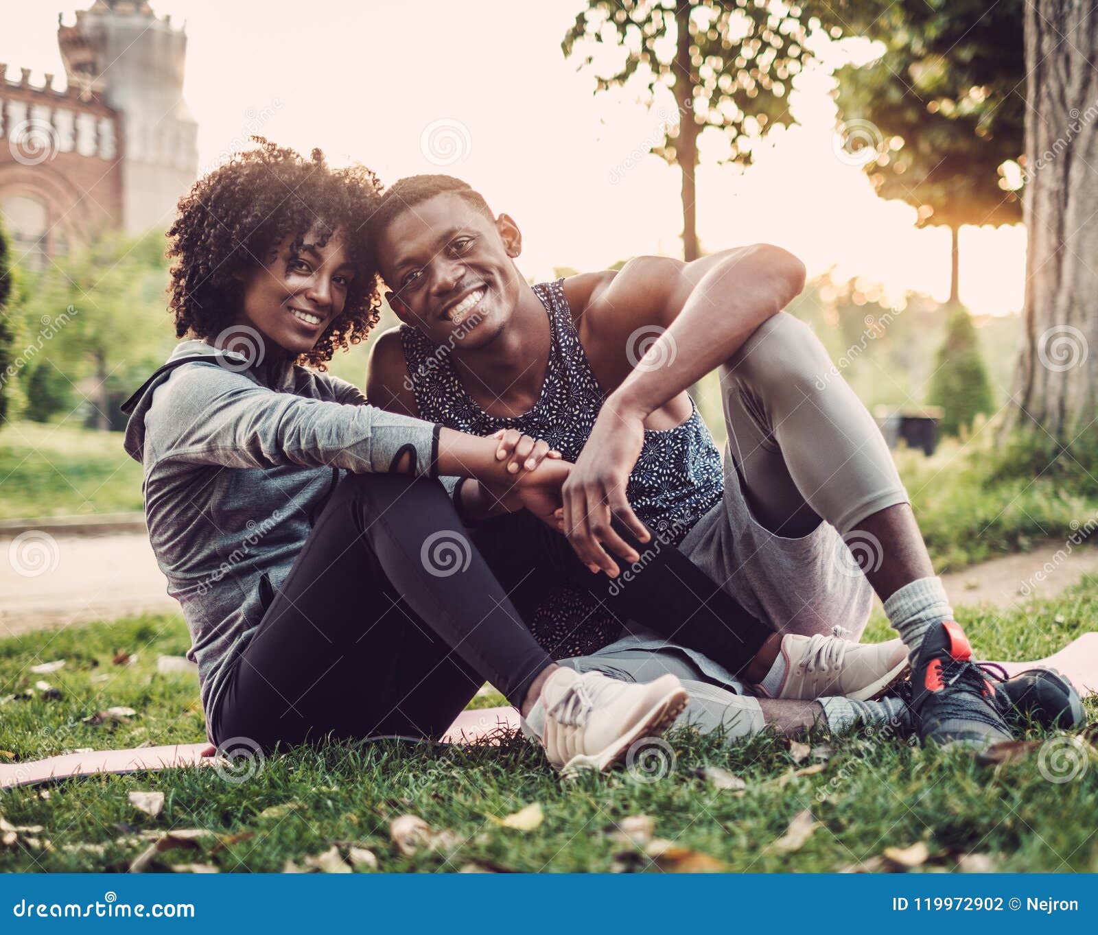 Black Couple Doing Exercise Outdoors Stock Photo - Image of slim ...
