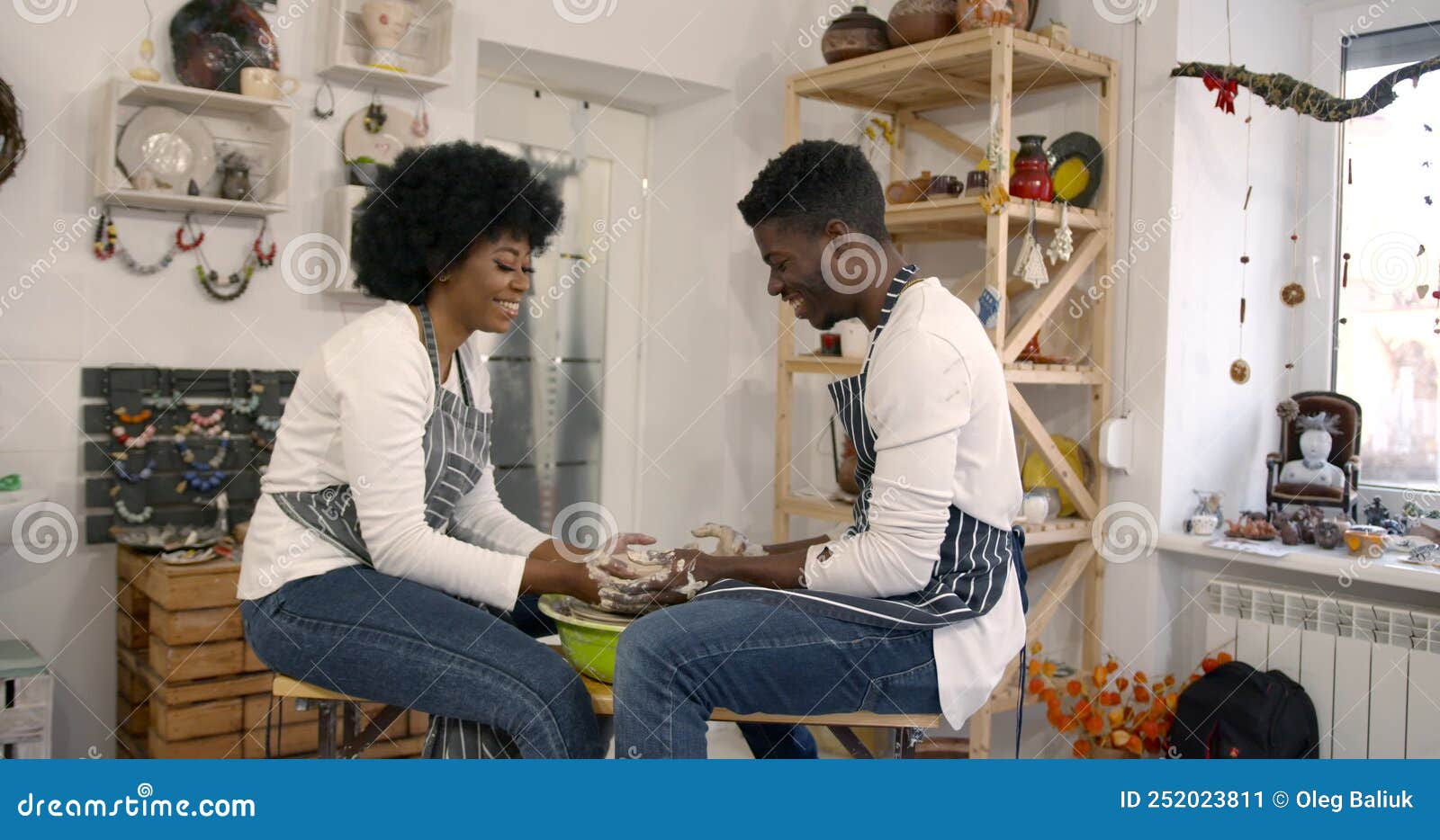 Black Couple Working with Clay at Pottery Class Stock Video - Video of ...